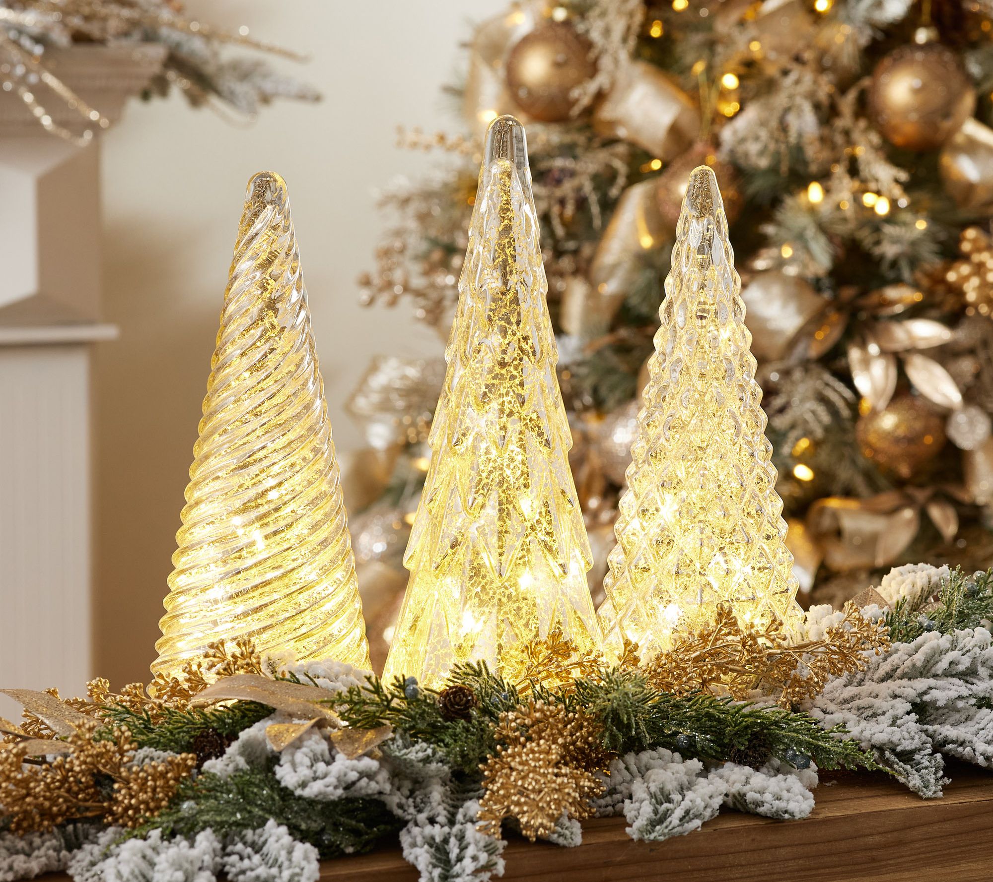 Melrose LED Textured Mercury Glass Tree (Set of3) - QVC.com