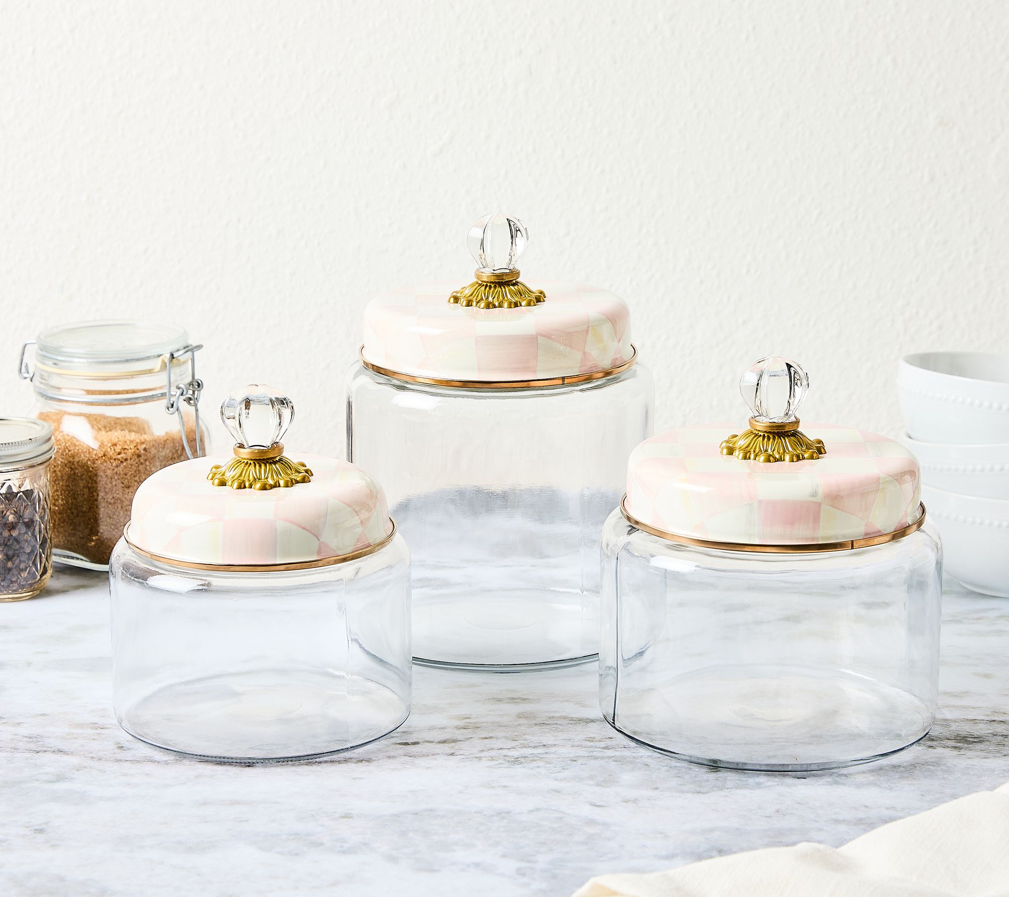 MacKenzie Childs Set of 3 Glass Kitchen Canisters - QVC.com