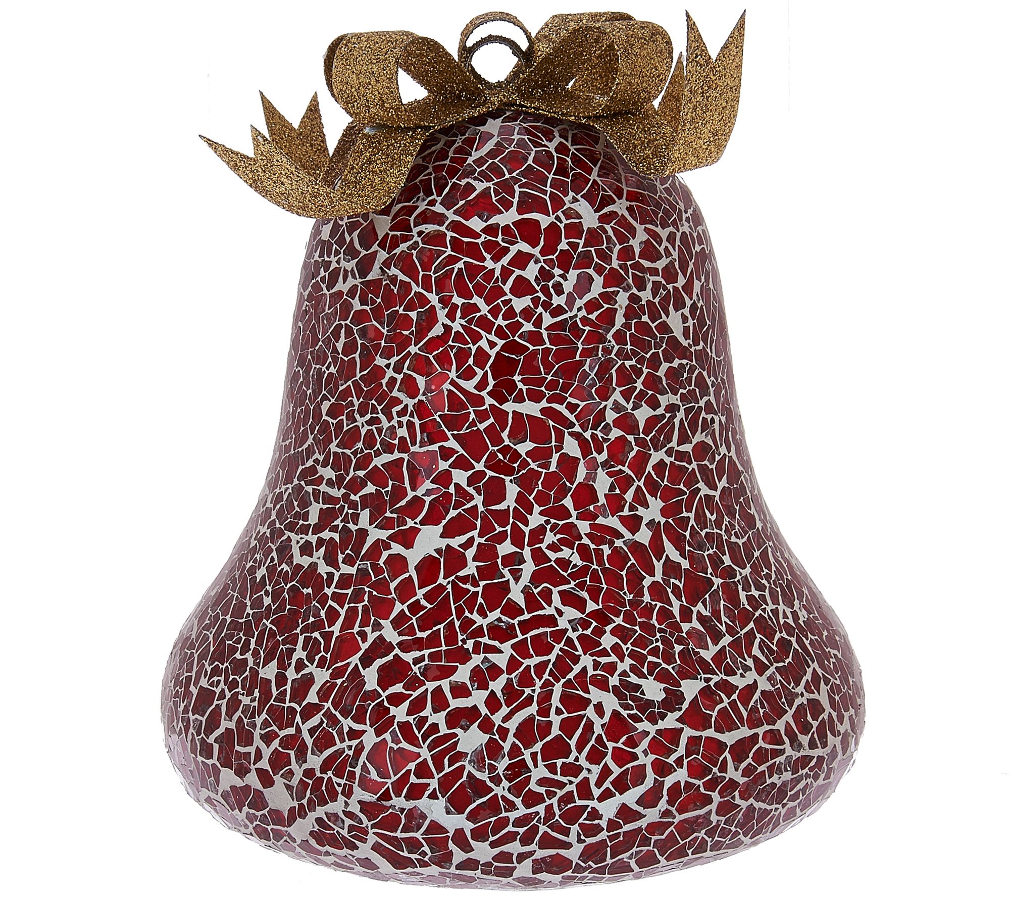 Kringle Express Mosaic Glass Holiday Bell Luminary with Glittered Bow ...