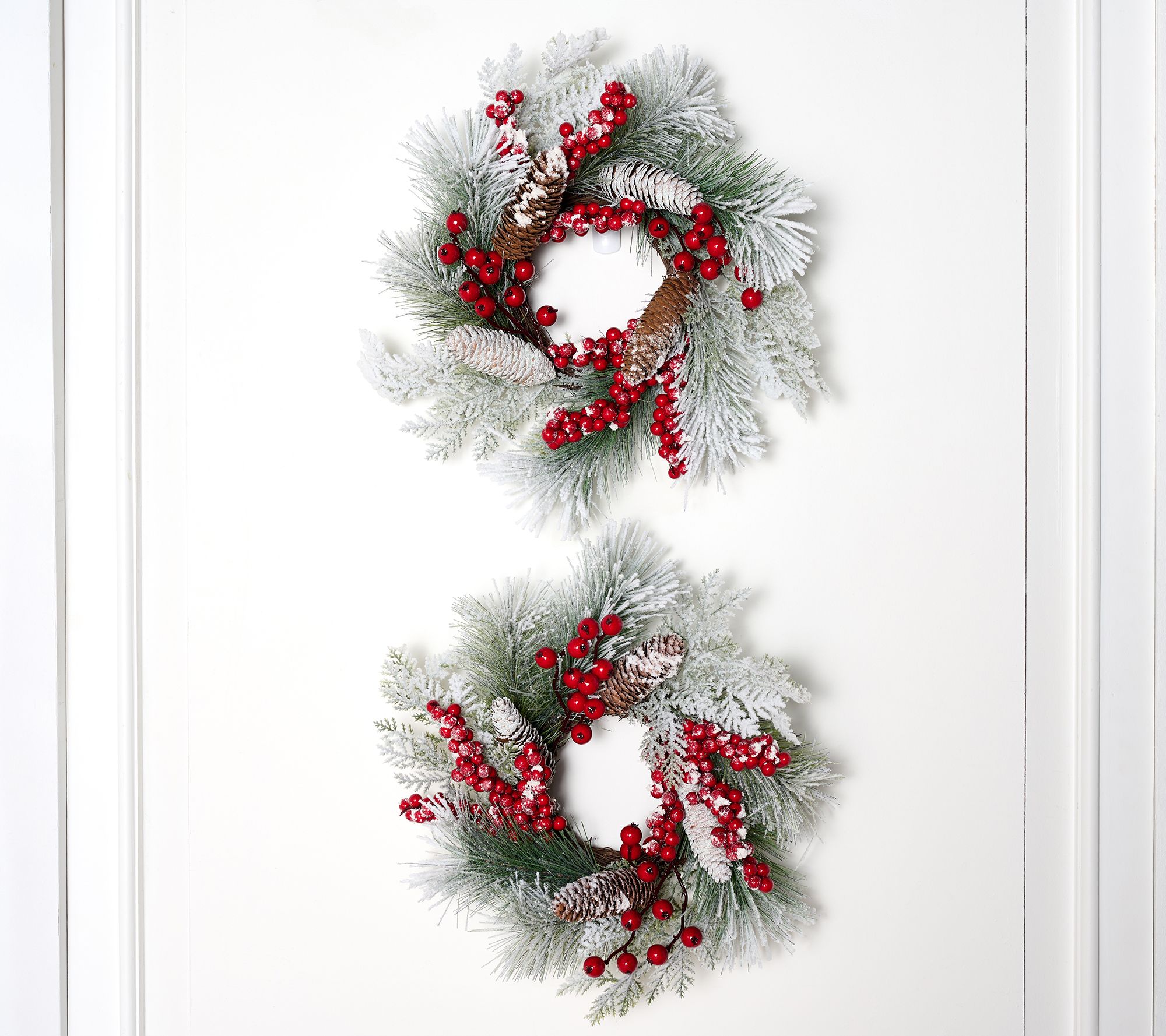 Set of 2 Snowy Berry and Pine Candle Rings by Valerie - QVC.com