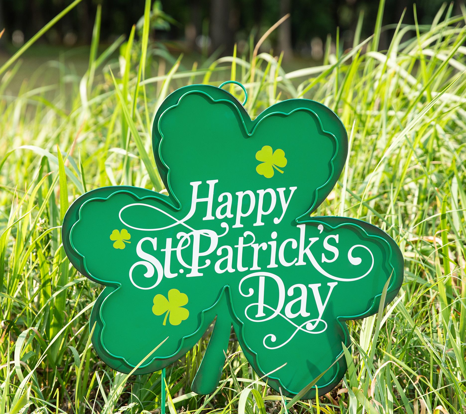 Glitzhome 24" St.Patrick's Shamrock Garden Stake or Wall Decor - QVC.com