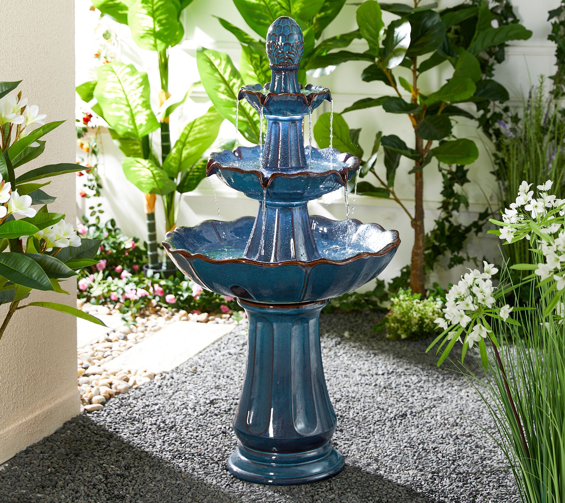 Glitzhome 45" LED Lighted 3-Tier Pedestal Outdoor Fountain - QVC.com