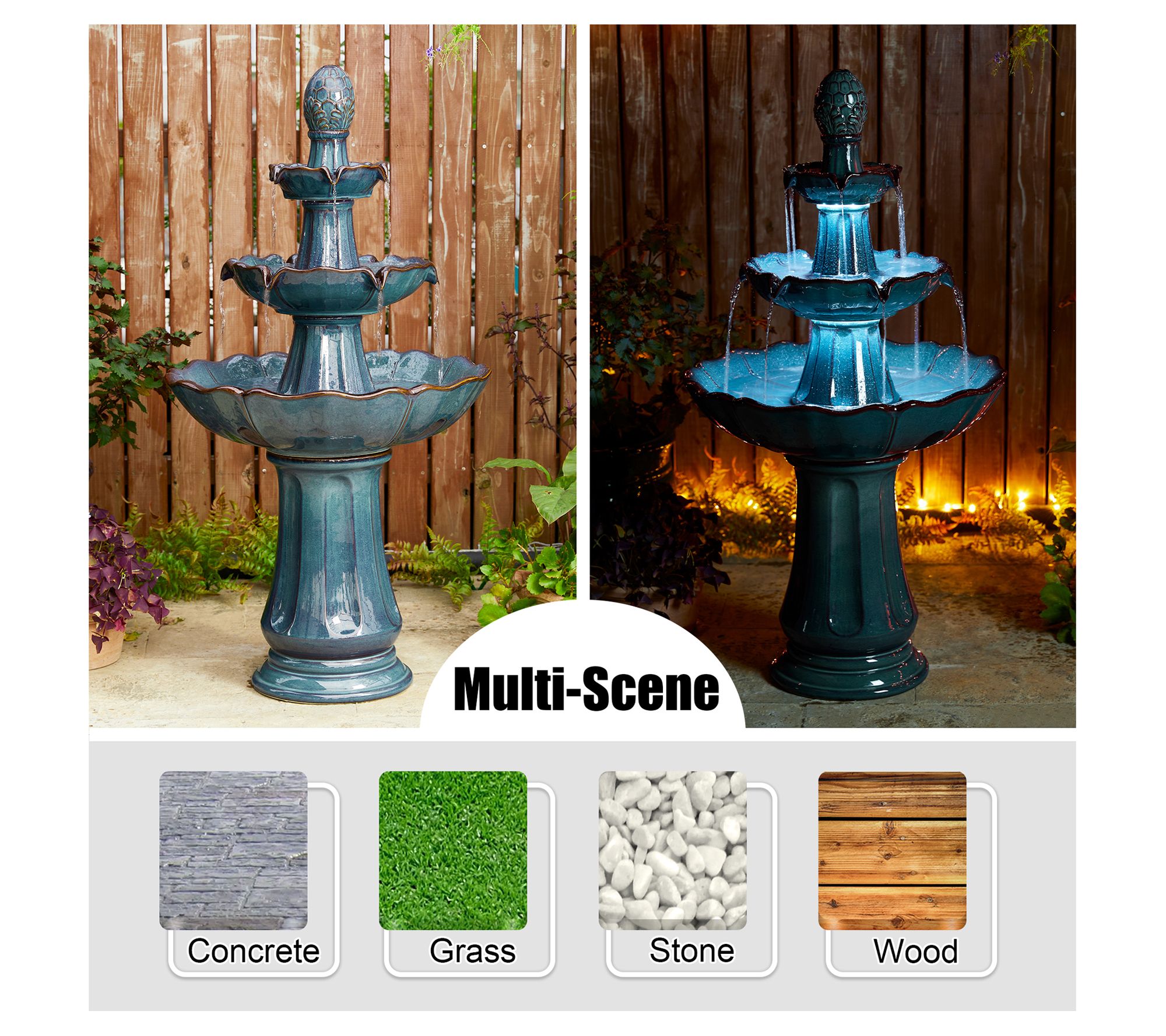 Glitzhome 45" LED Lighted 3-Tier Pedestal Outdoor Fountain - QVC.com