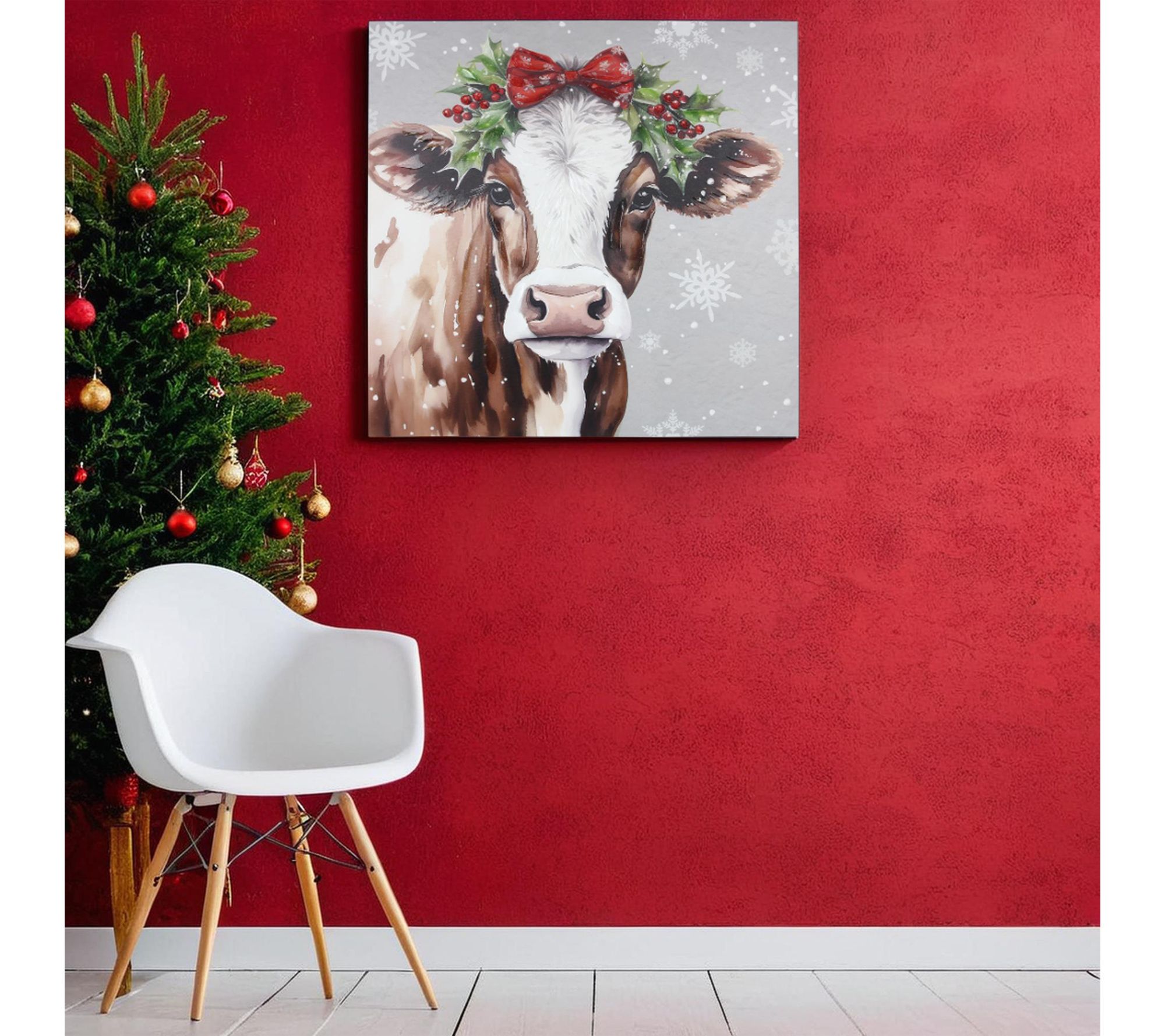 Young's Wood Box Country Cow Christmas Canvas Wall Art - QVC.com