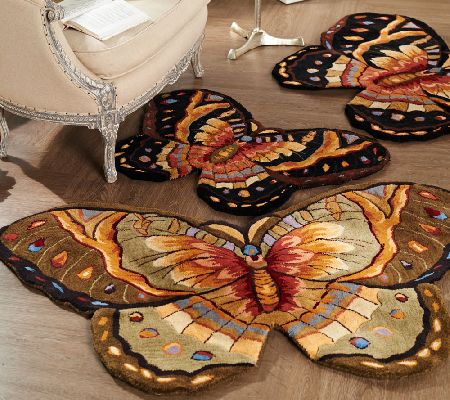 Royal Palace Bold Butterfly 3' x 4'9" Handmade Wool Rug - QVC.com