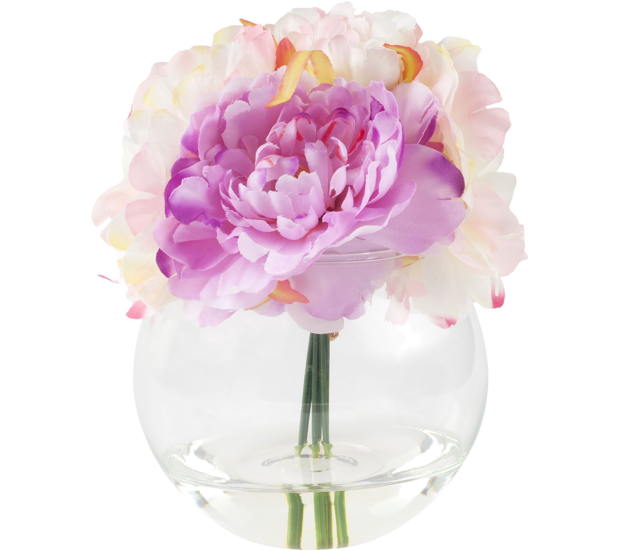 Pink Peony Floral Arrangement with Glass Vase by Pure Garden - QVC.com