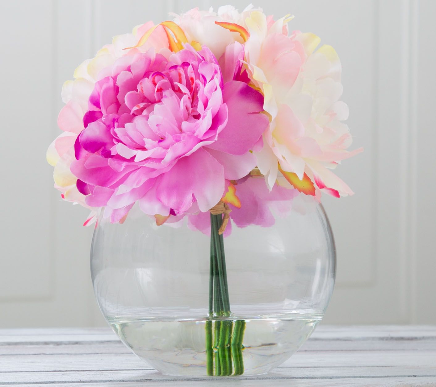 Pink Peony Floral Arrangement with Glass Vase by Pure Garden - QVC.com