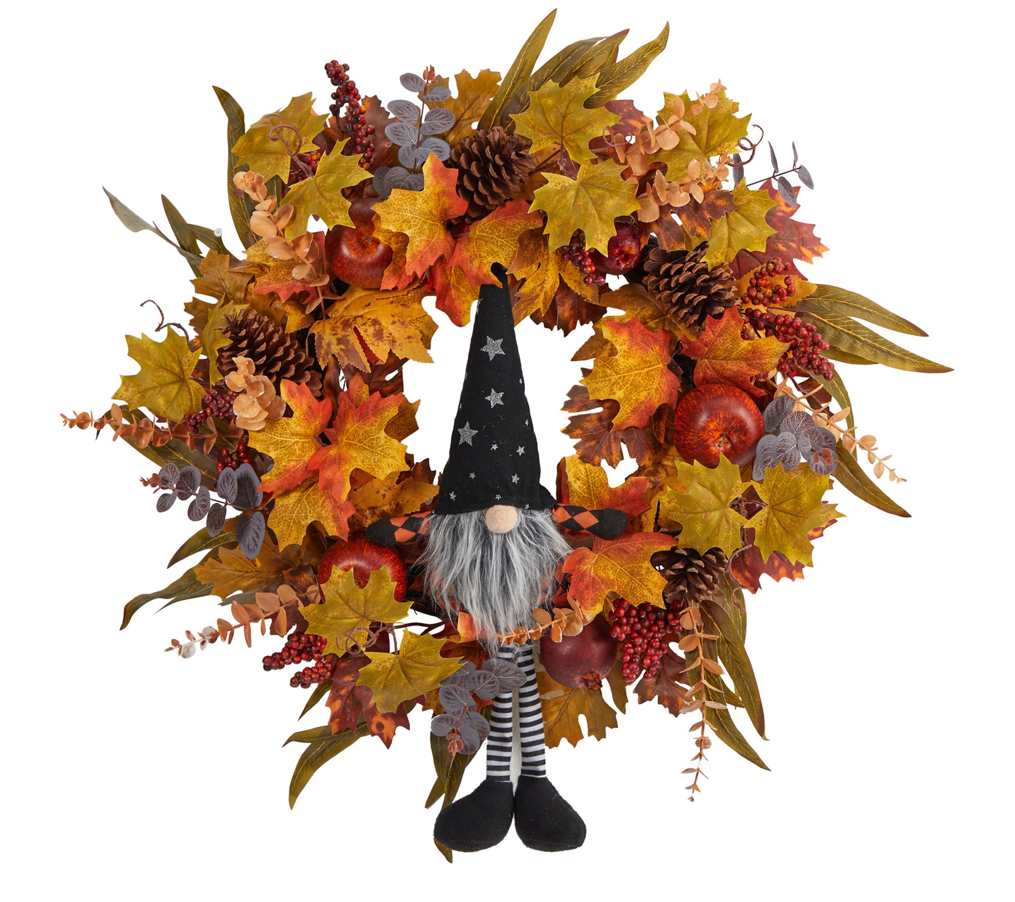 Nearly Natural 28" Harvest Fall Gnome Autumn Wreath - QVC.com