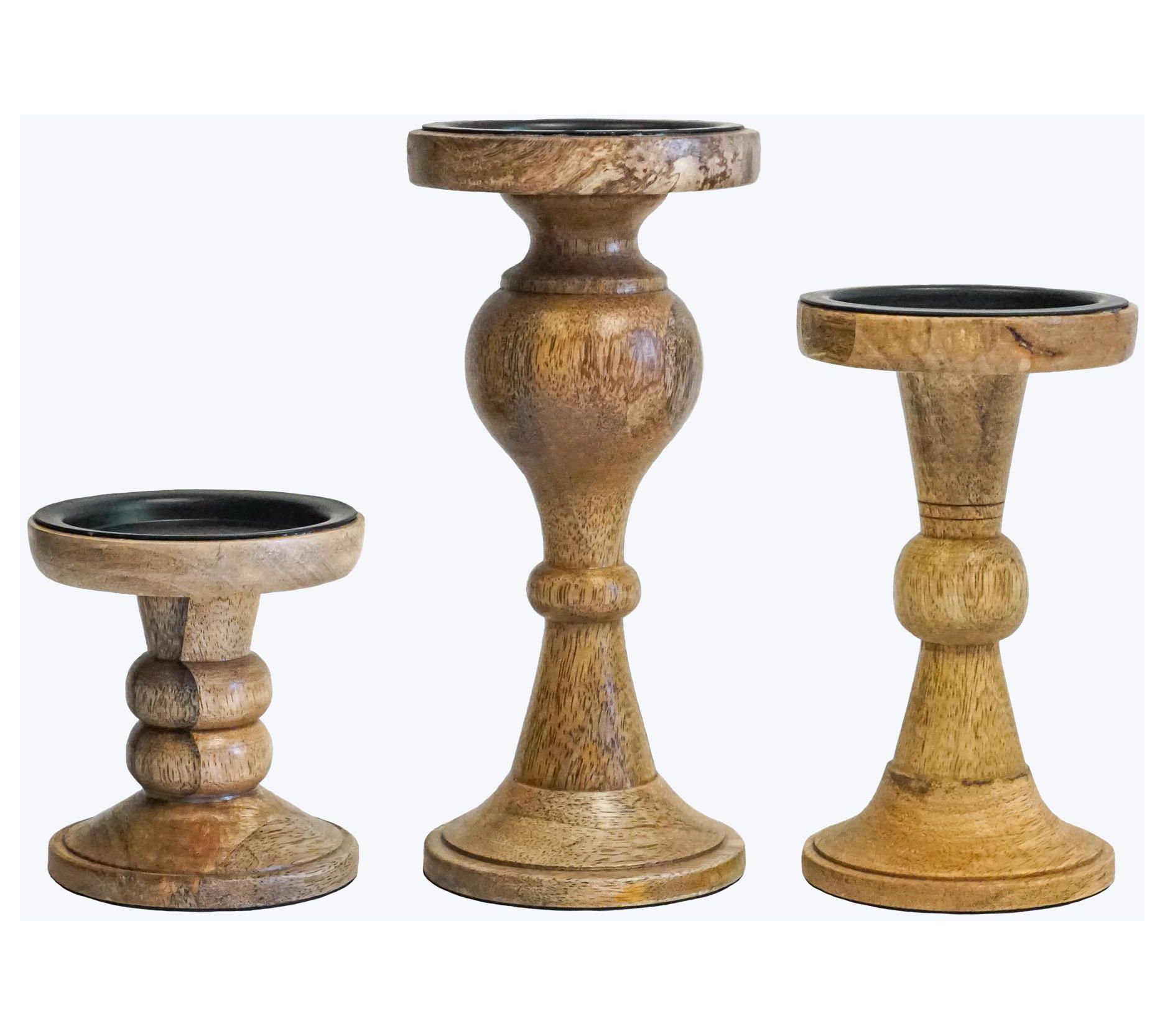 Young's Wood Ru stic Pillar Can dle Holders, Se t of 3 - QVC.com