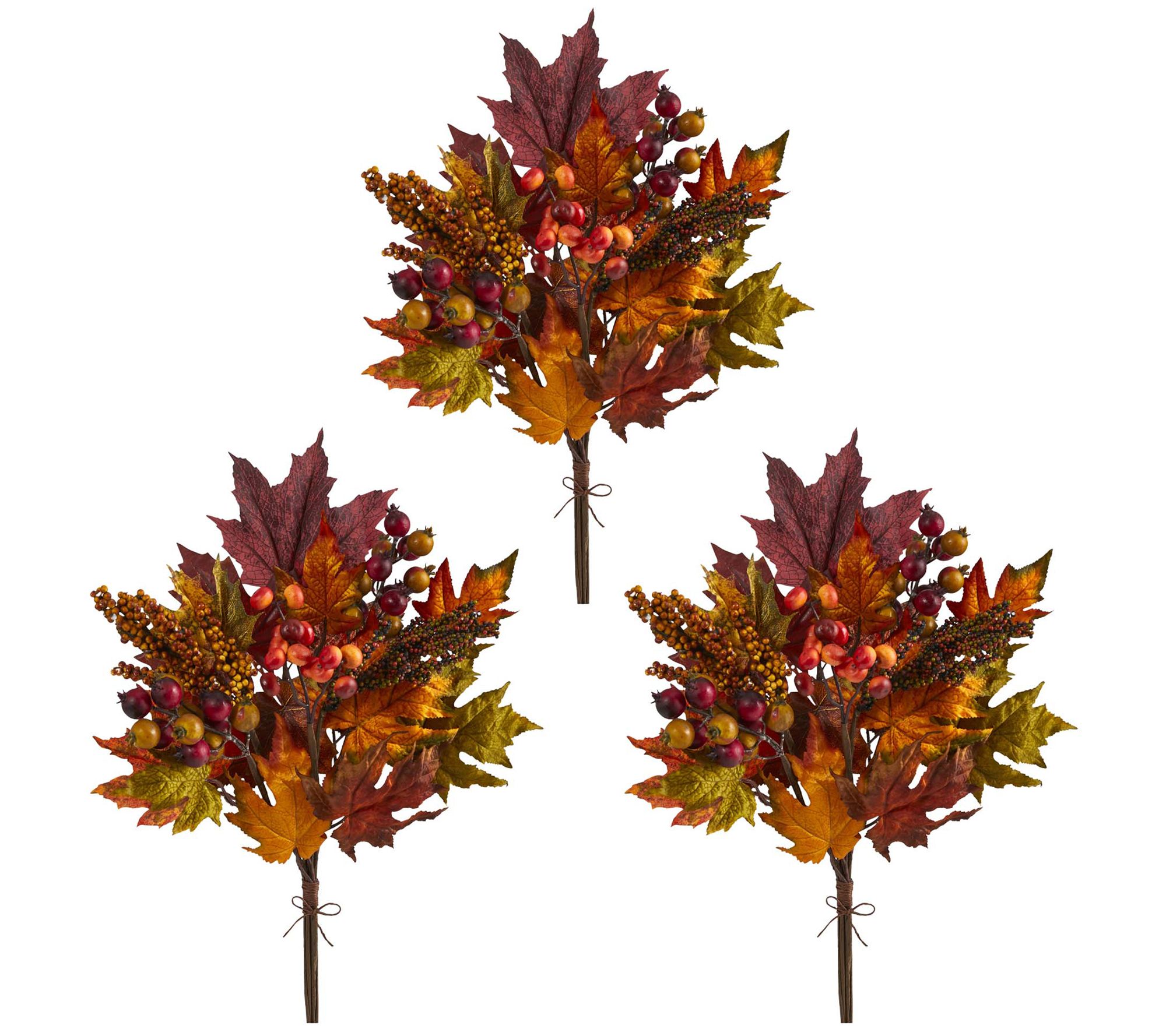 Nearly Natural S/(3) 20" Maple & Berries FlowerBouquet - QVC.com