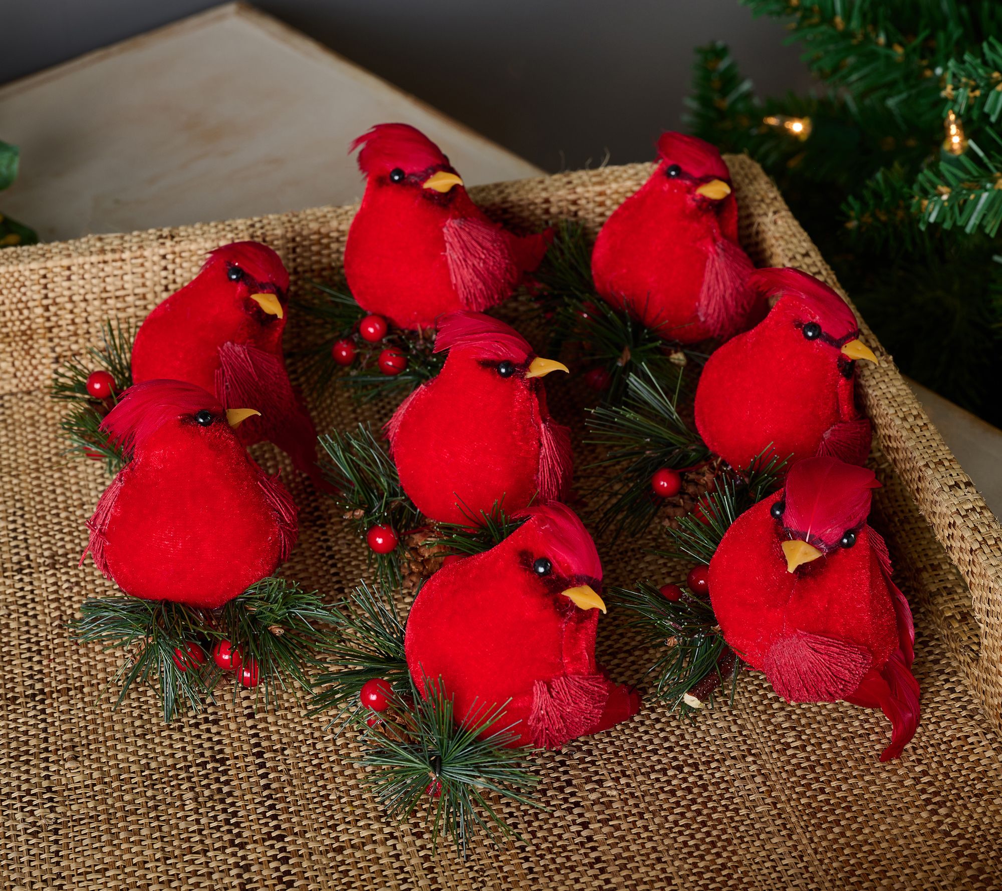 "As Is" Set of 8 Cardinals with Pine Sprig Clips by Valerie - QVC.com