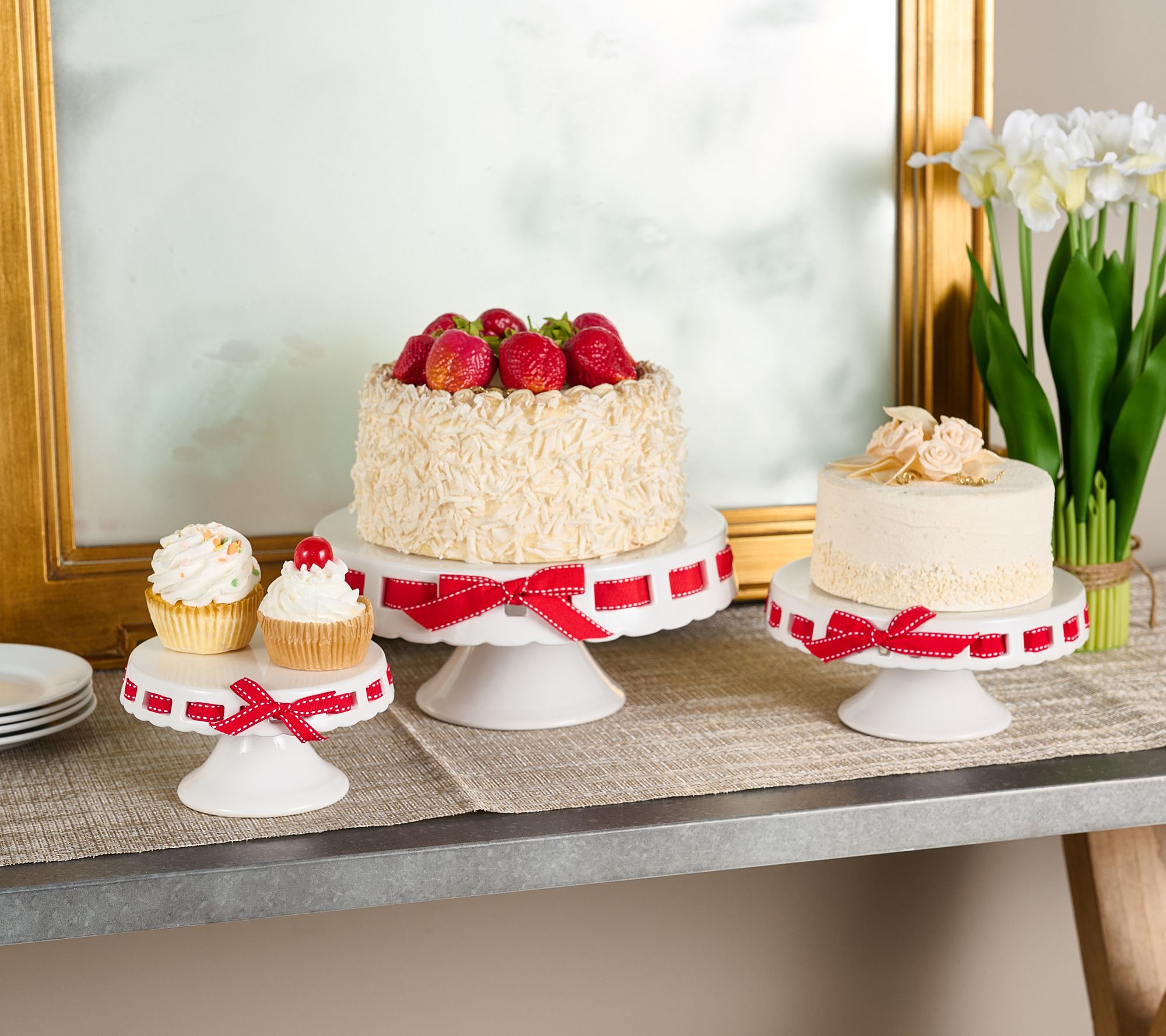 "As Is" 3-Tier Ceramic Cake Stand with Ribbon by Valerie - QVC.com