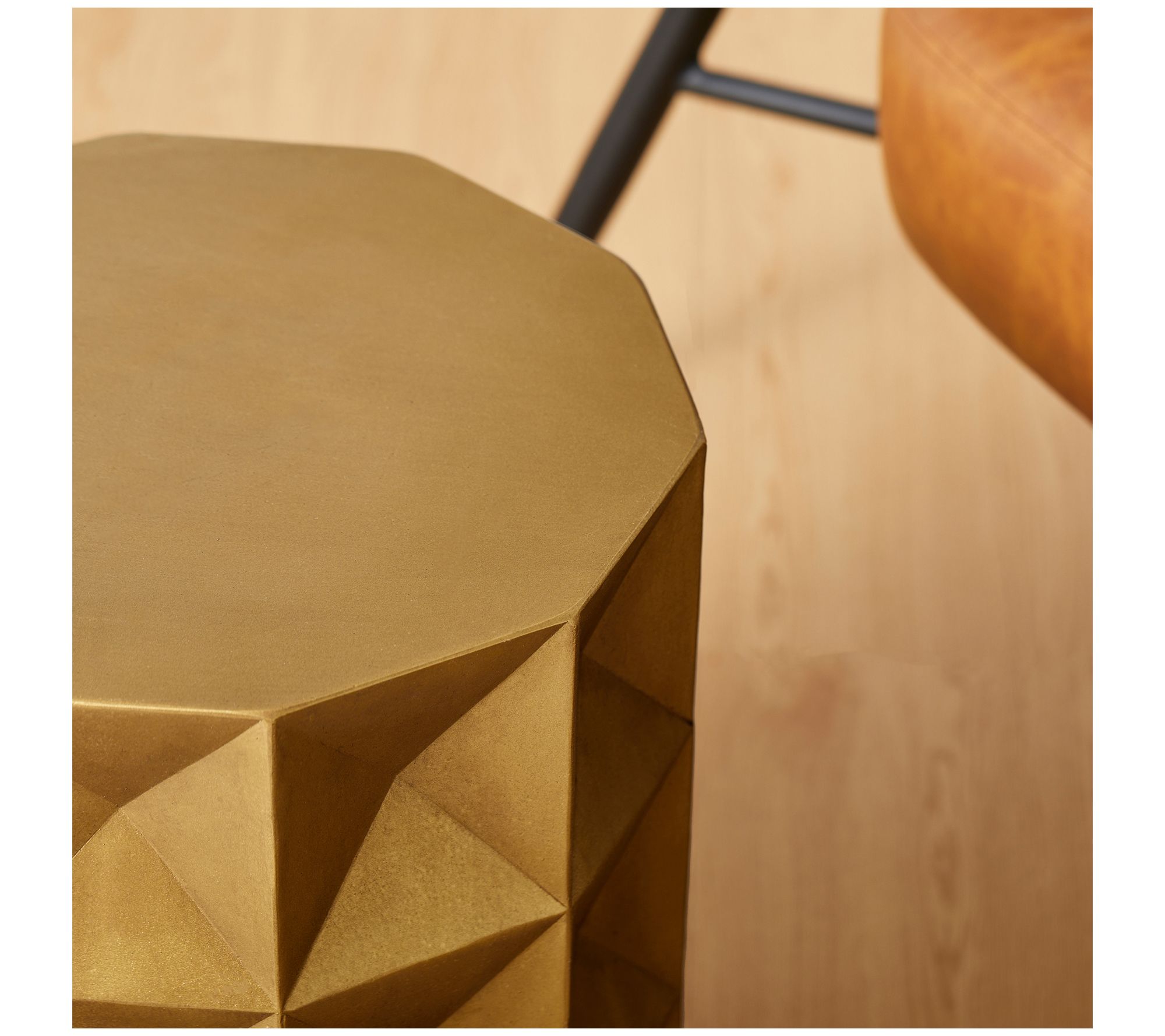 Glitzhome Antique Gold Geometric Side Table/Acc ent Stool - QVC.com