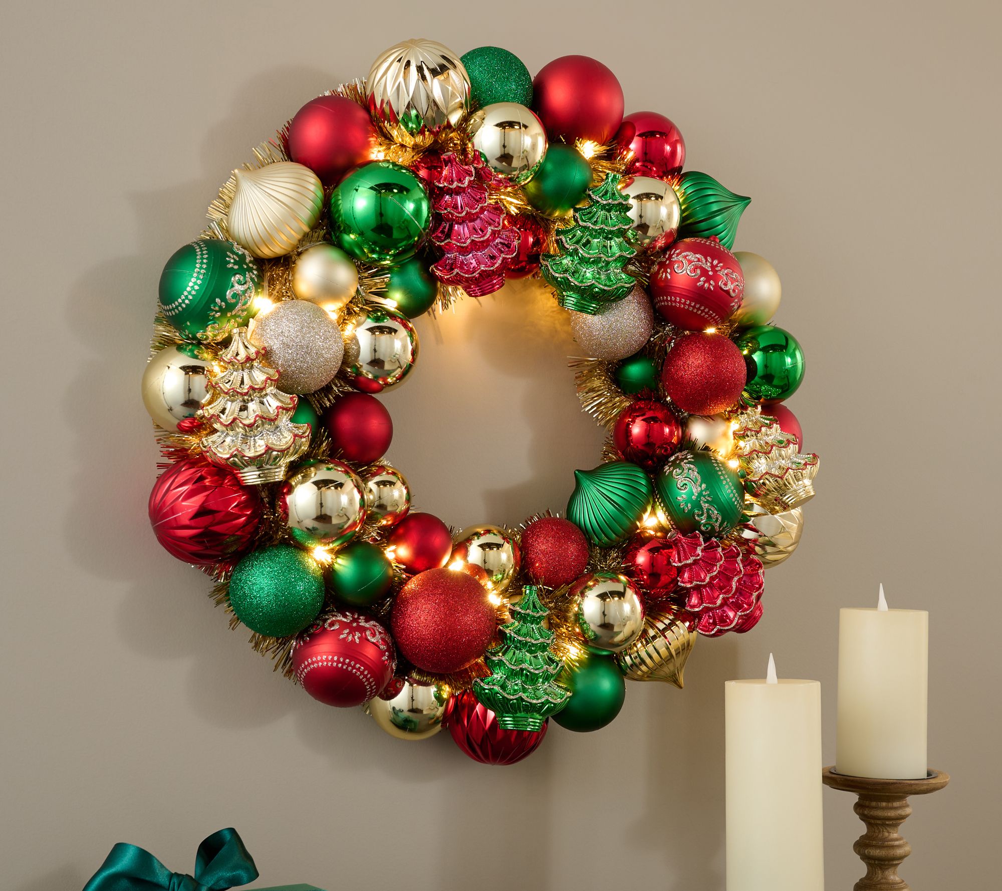 Kringle Express 22" Lit Shatterproof Ornament Wreath - QVC.com