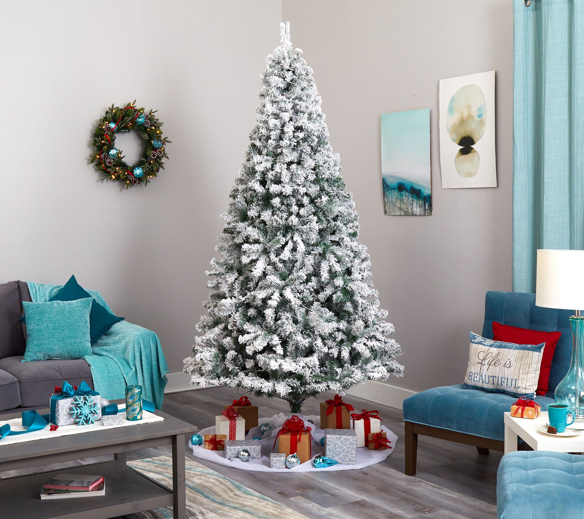 Nearly Natural 8-ft Flocked Rock Springs Christmas Tree - QVC.com
