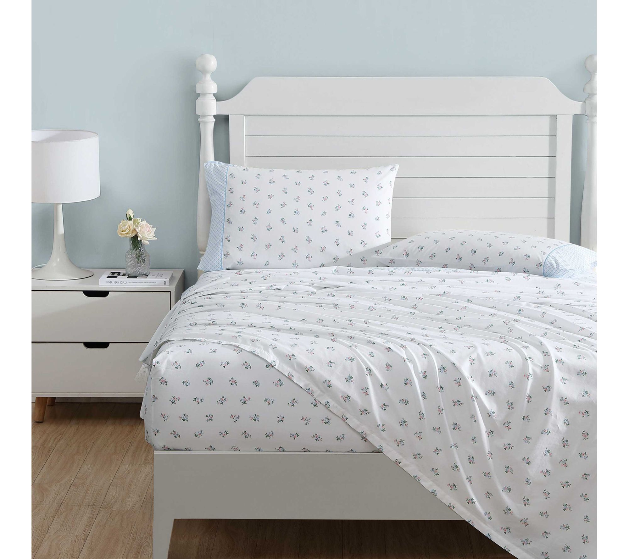 Laura Ashley Harperette Pink-Blue Twin Sheet Set - QVC.com