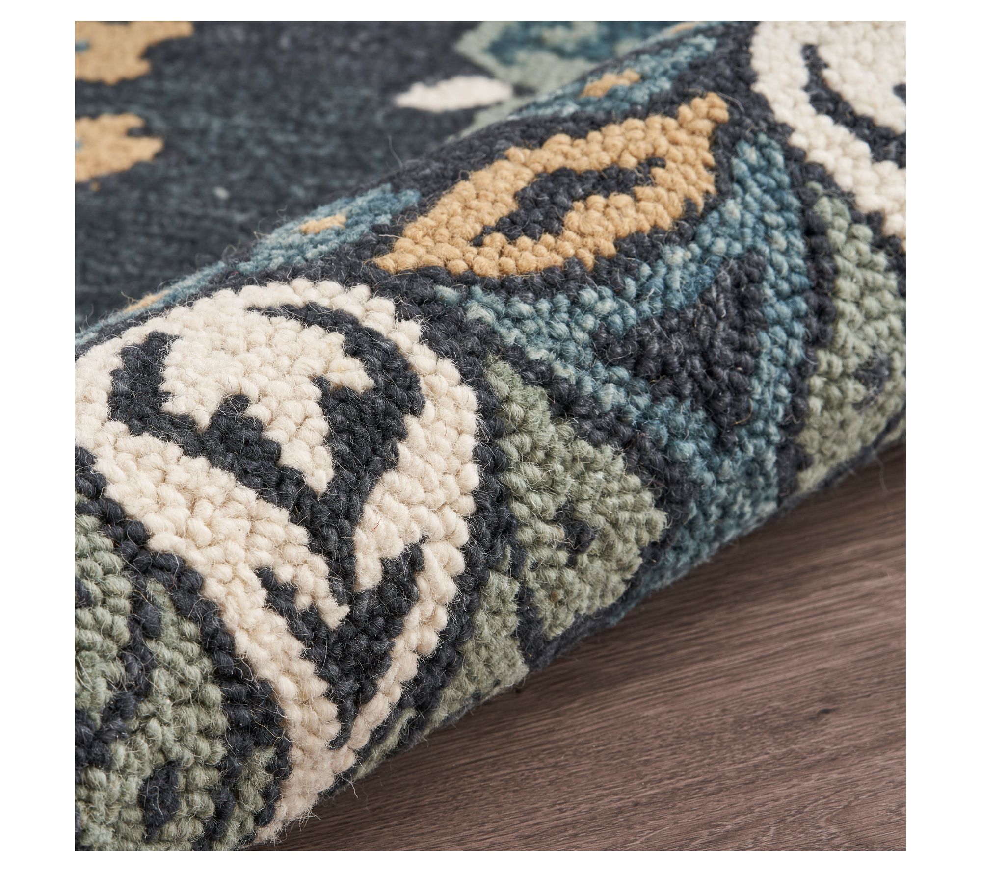 Ox Bay Charcoal/Teal Floral Medallion Wool Indoor 6' Round Rug - QVC.com