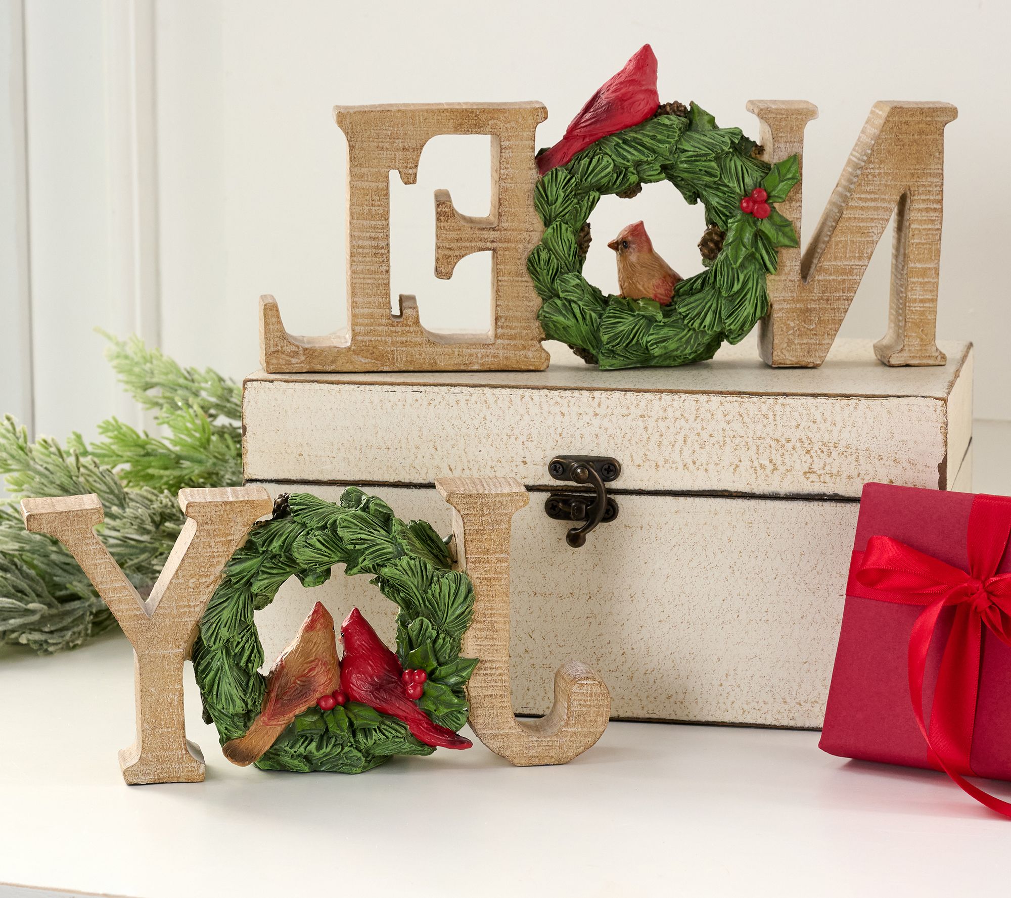 2-Piece Joy and Noel Sign with Cardinals by Valerie - QVC.com