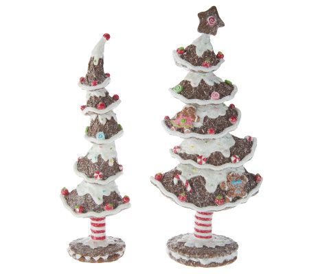 Set of Two Whimsical 10" Gingerbread Trees by Valerie - QVC.com