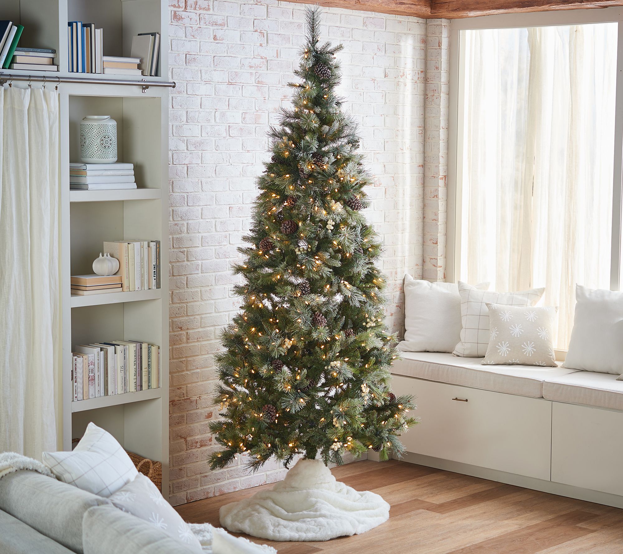 9' Twinkling Frosted Pine and Berry Tree by Valerie - QVC.com