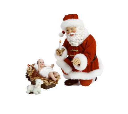 10" Fabriche' Santa Kneeling with Nativity - QVC.com