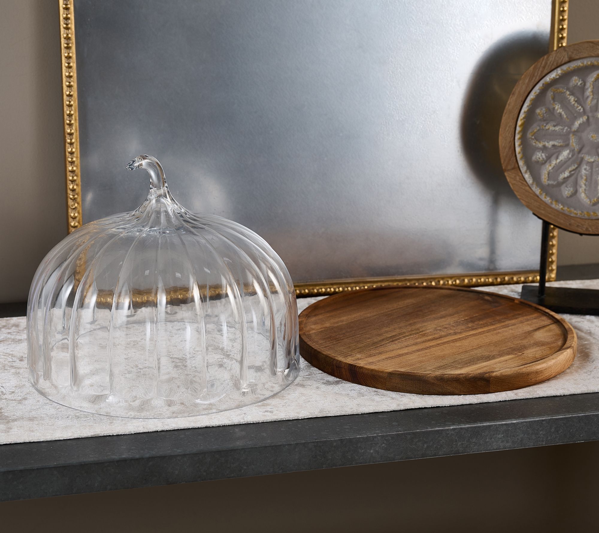 12" Pumpkin Glass Cloche with Wood Pedestal by Valerie - QVC.com