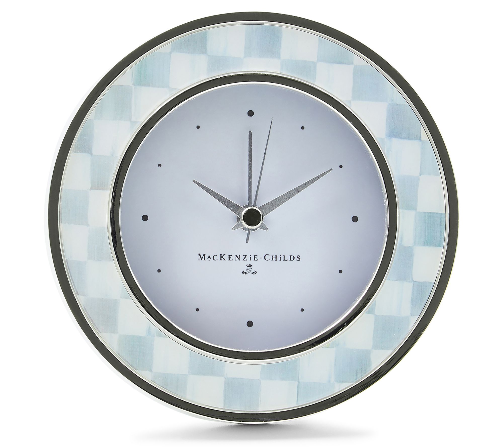 MacKenzie-Childs Sterling Check Silver Plated Round Desk Clock - QVC.com