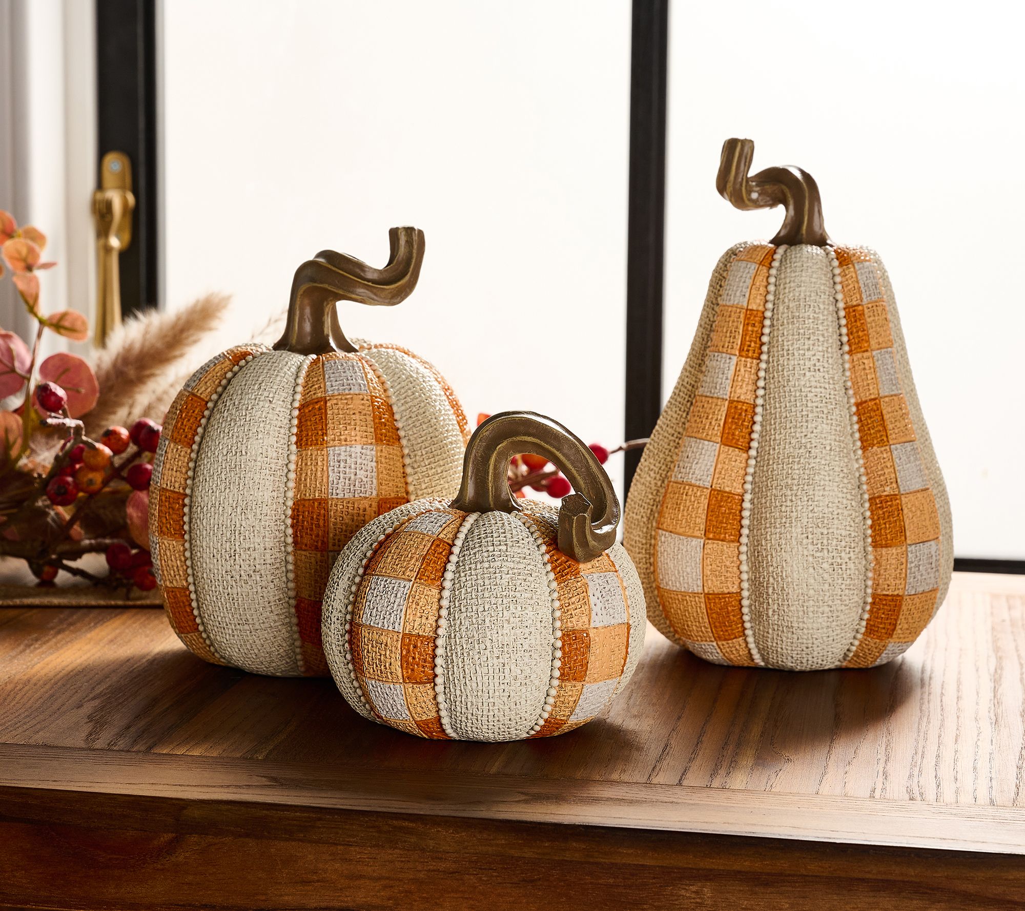 "As Is" Set of 3 Checkered and Embossed Pumpkins by Valerie - QVC.com