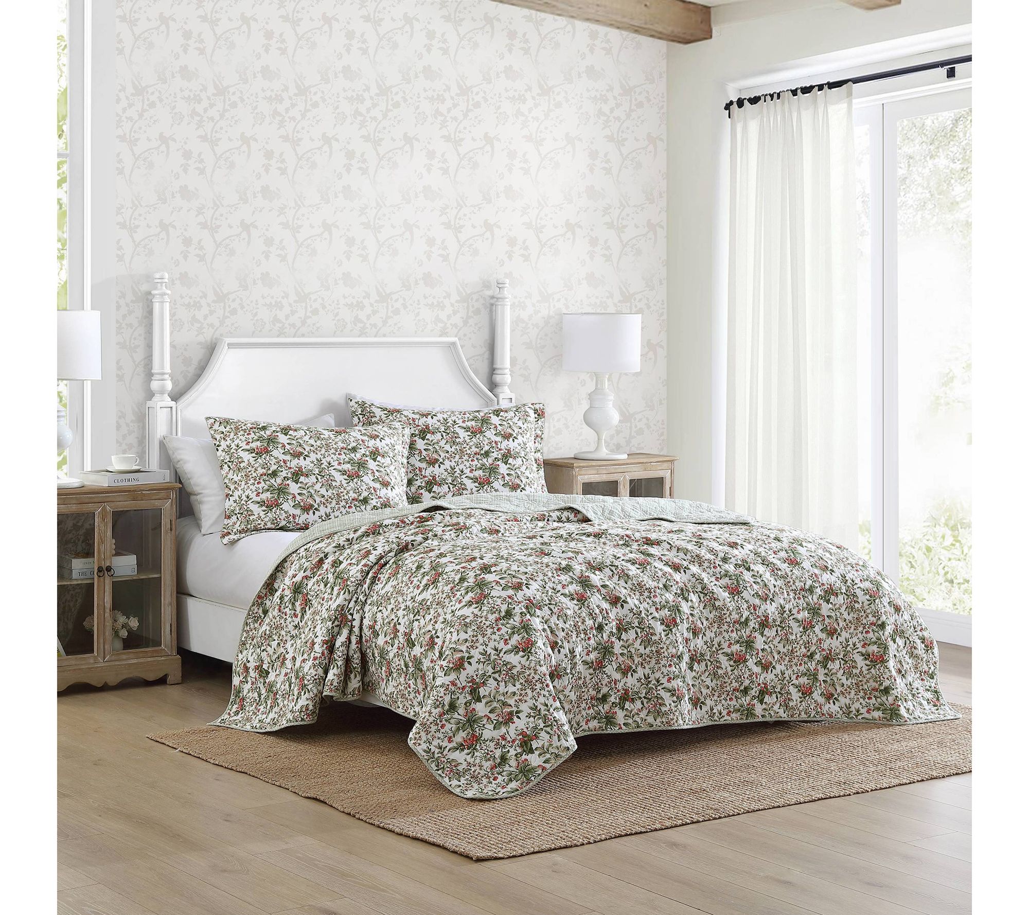 Laura Ashley Bramble Floral King Quilt Sham Set - QVC.com