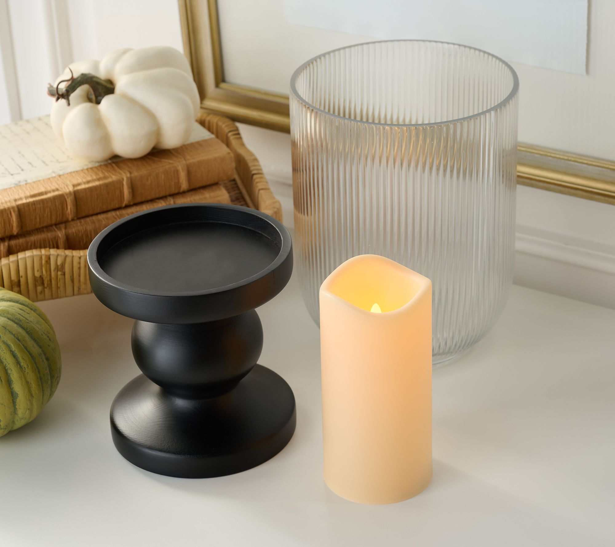 14" Illuminated Ribbed Glass Hurricane with Base by Valerie - QVC.com