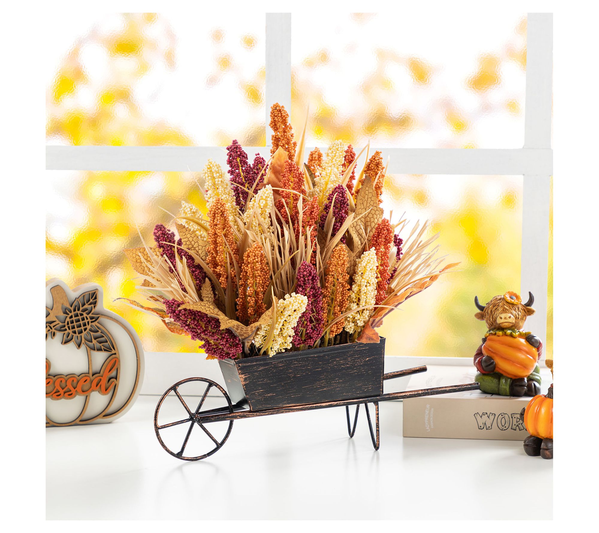 Glitzhome 15"H Fall Harvest Sorghum Cart BarrowCenterpiece - QVC.com