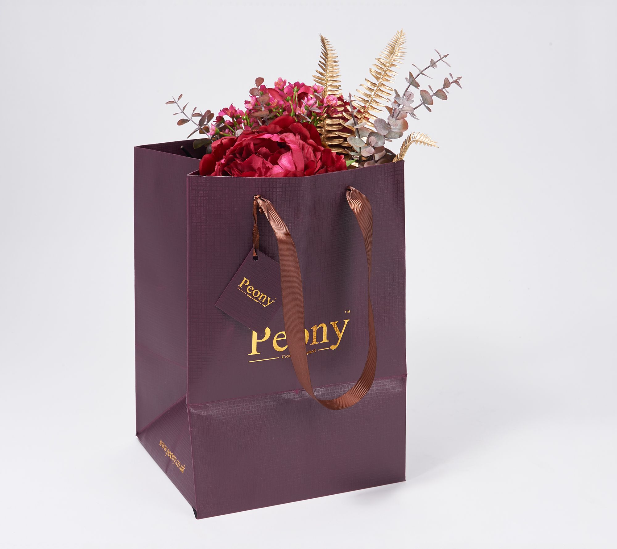 Peony & Winter Foliage in Glass Vase with Gift Bag by Peony - QVC.com