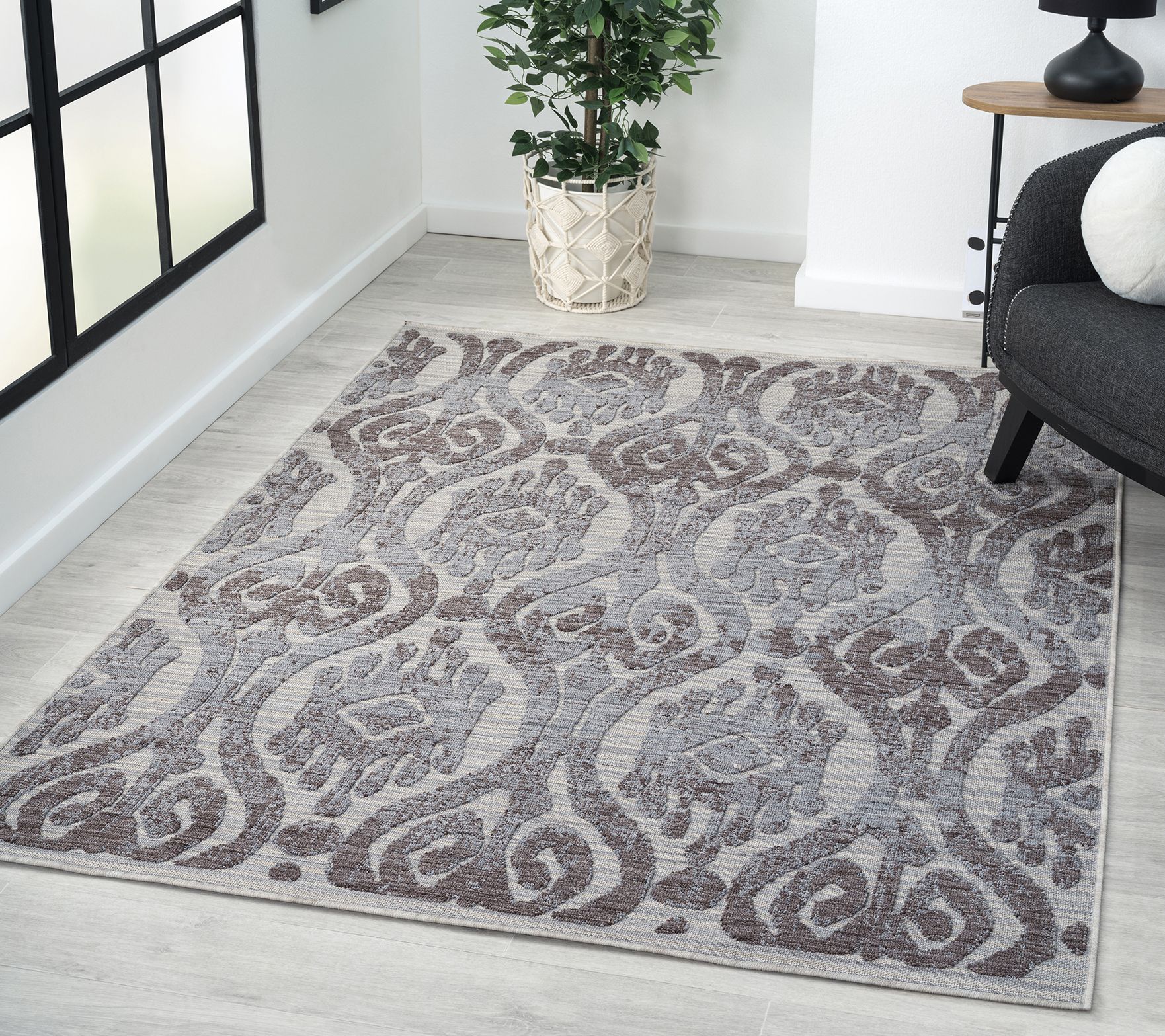 Ox Bay Damask PET Indoor/Outdoor Area Rug, 5' x 7' - QVC.com