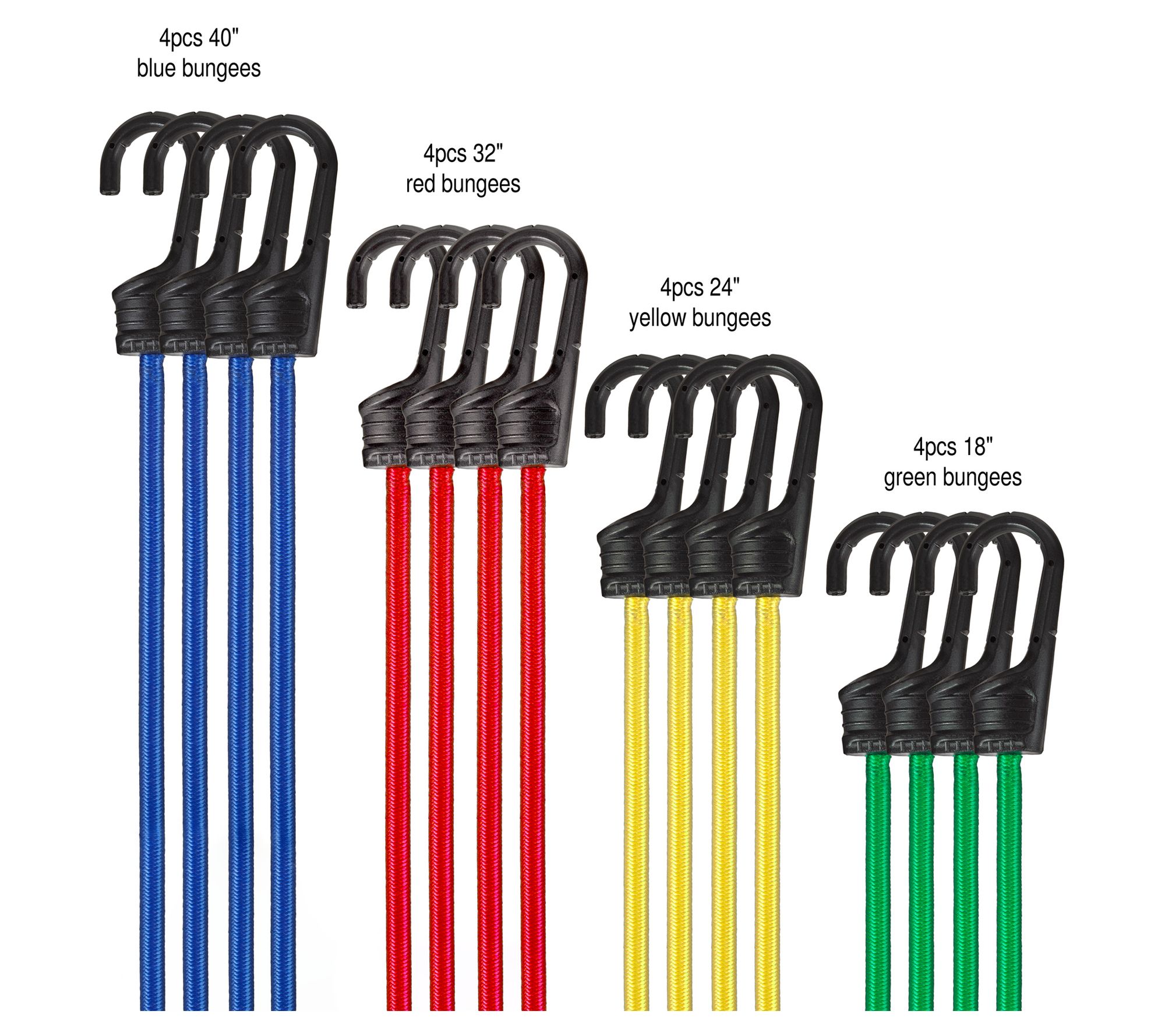 Stalwart 16 Piece Bungee Cord Set Assortment of4 Sizes - QVC.com