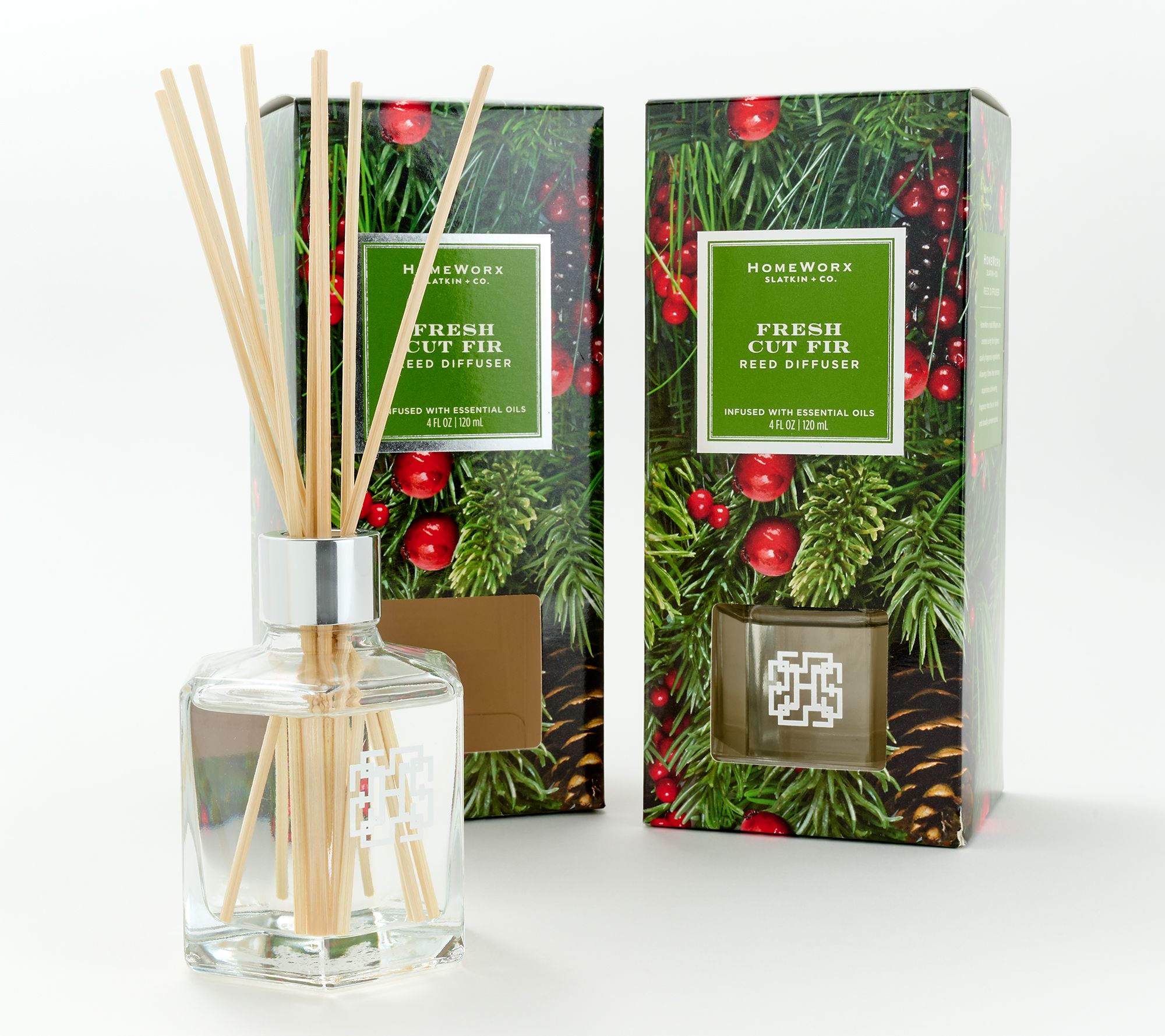 HomeWorx by Slatkin + Co. S/2 Fresh Cut Fir Reed Diffusers - QVC.com