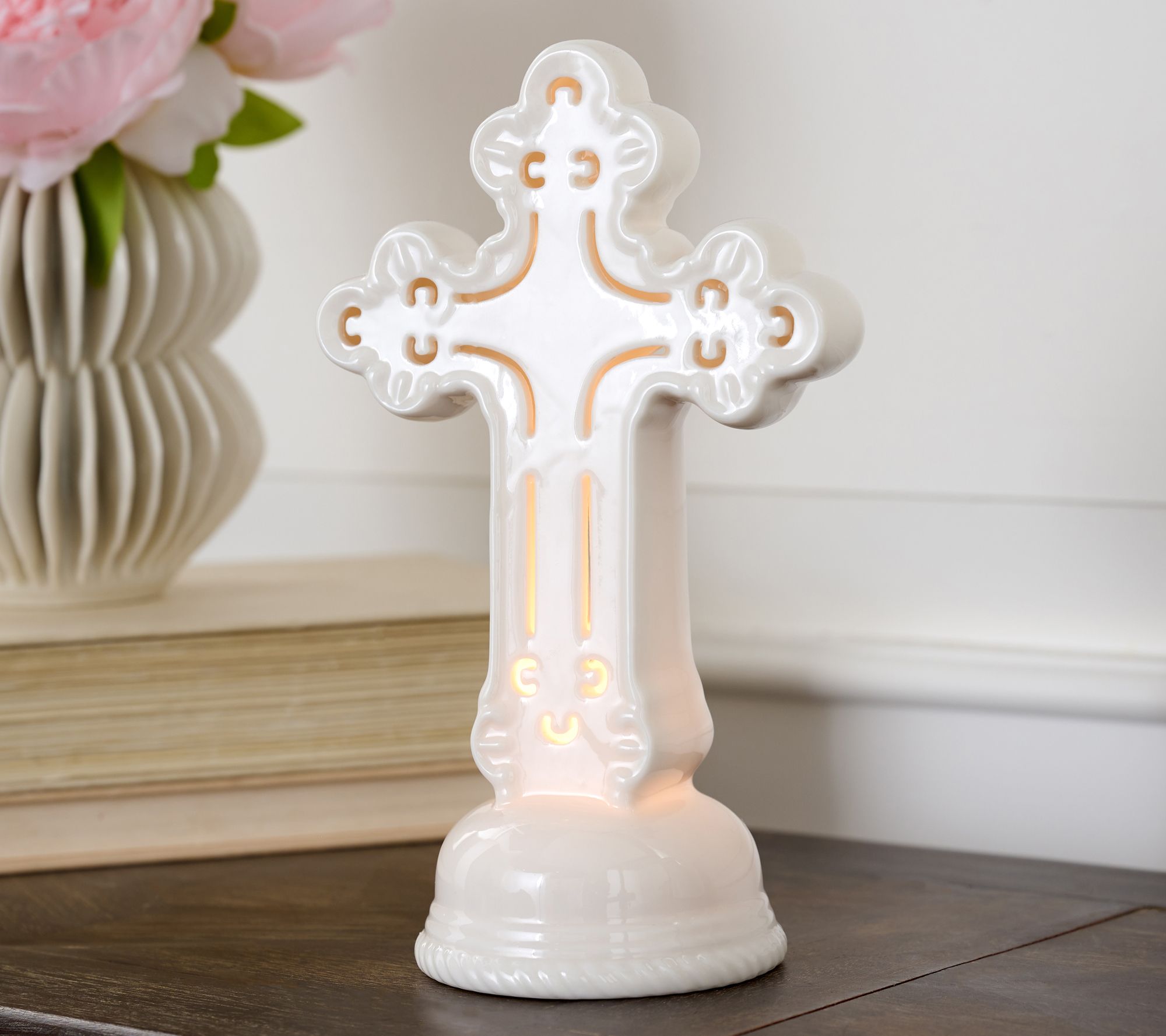 8" Illuminated Porcelain Cross by Valerie - QVC.com