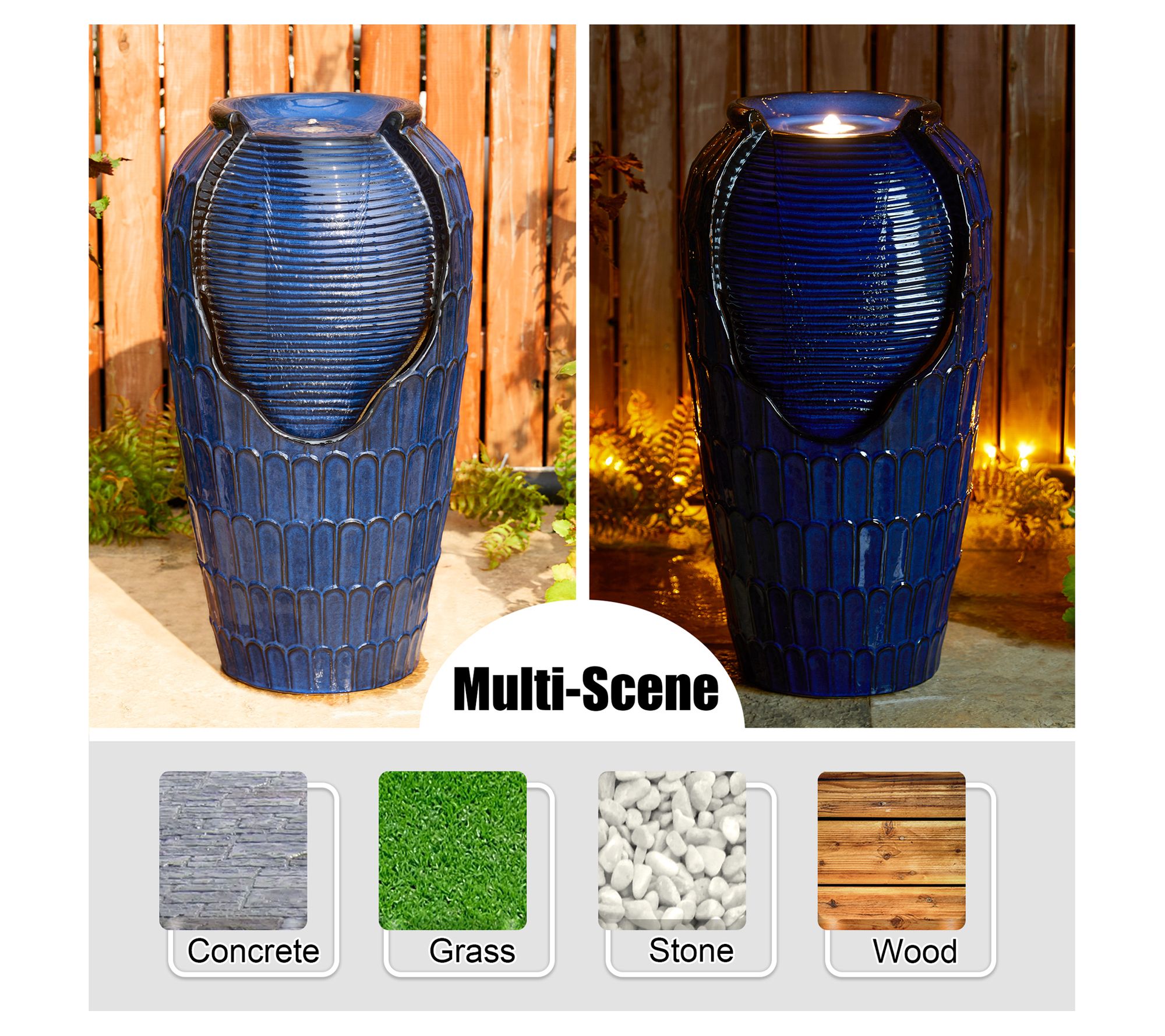 Glitzhome 28" LED Lighted Petals Ceramic Jar Outdoor Fountain - QVC.com