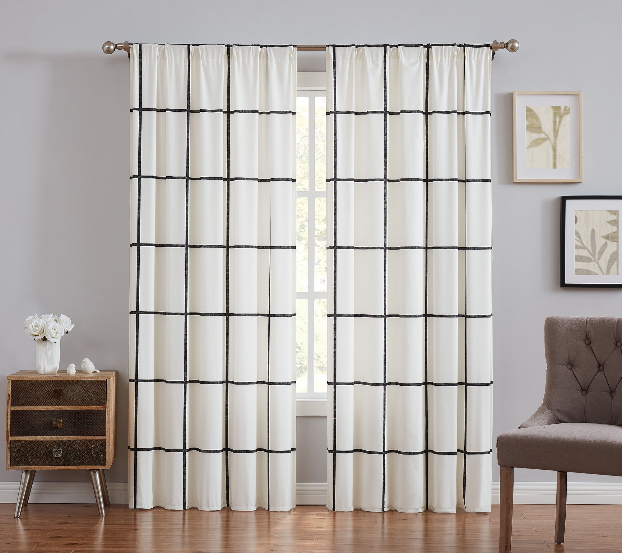 Truly Soft Kurt Windowpane Window Panel Set of2 - QVC.com