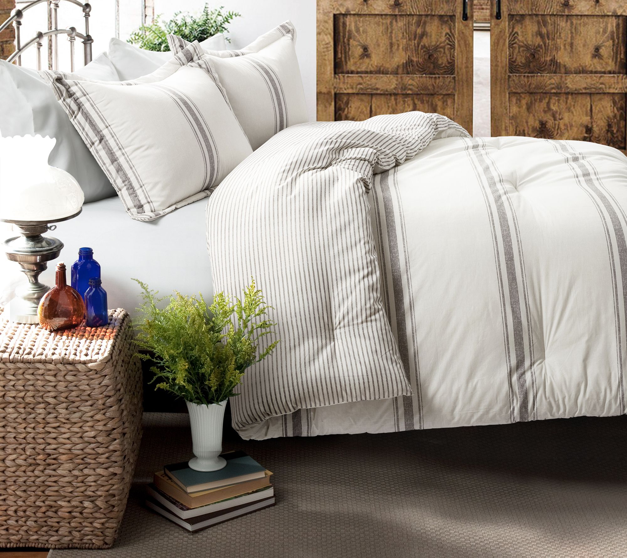 Farmhouse Stripe 3 Piece F Q Comforter Set By Lush Decor QVC