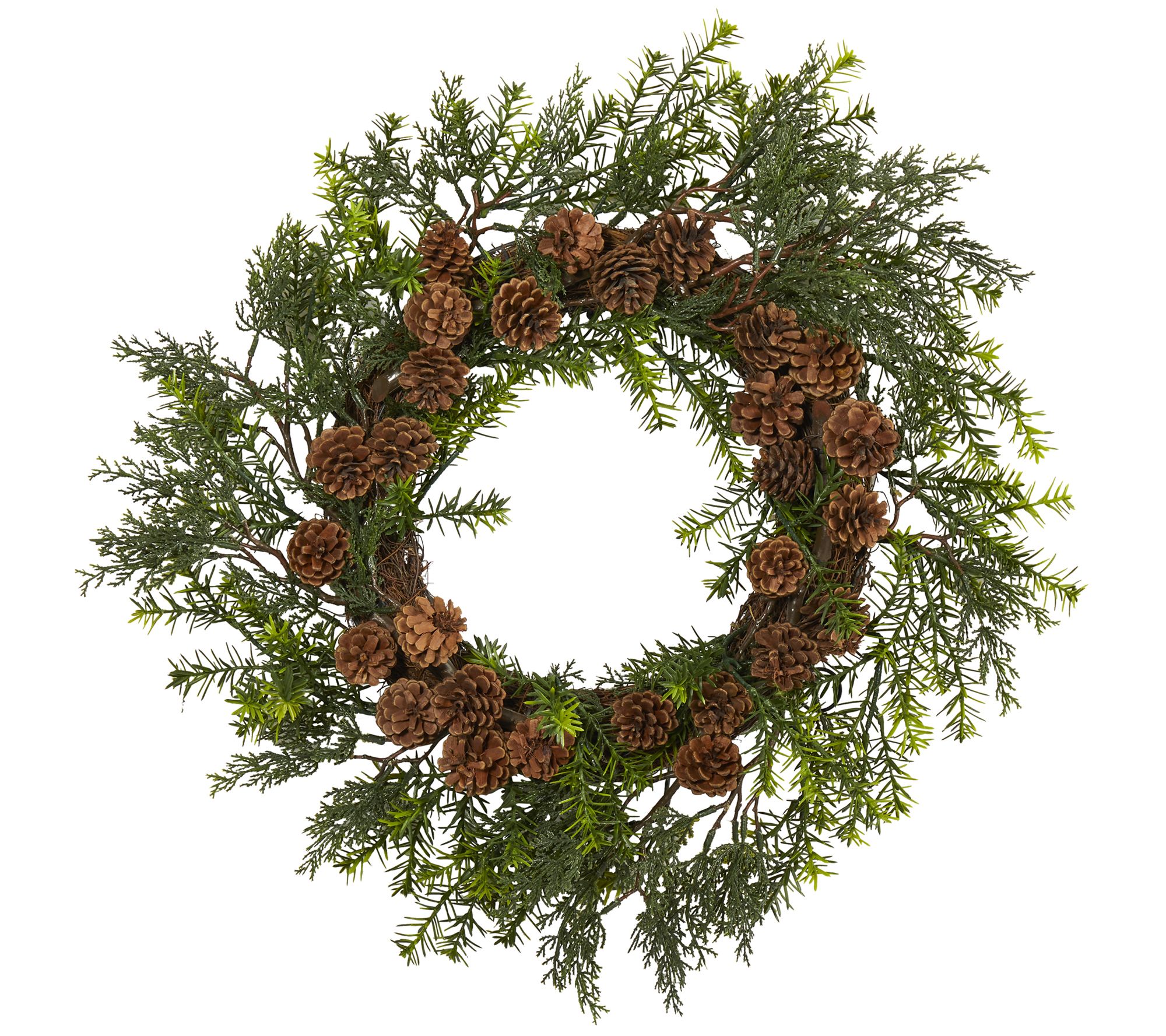 Nearly Natural 22" Cedar Grass & Pine Cone Wrea th UV Resistan - QVC.com