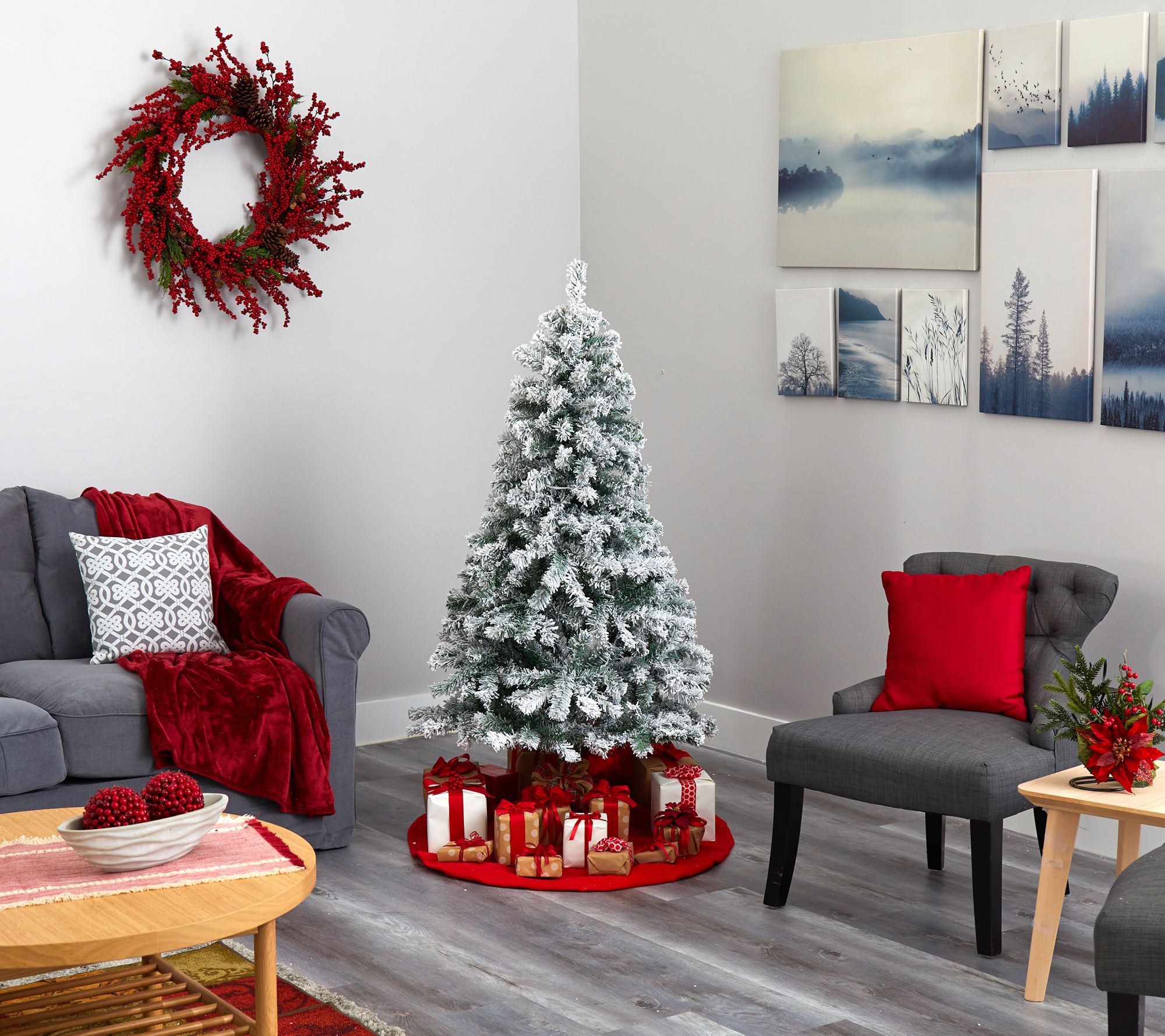 Nearly Natural 5-ft Flocked Rock Springs Christmas Tree - QVC.com