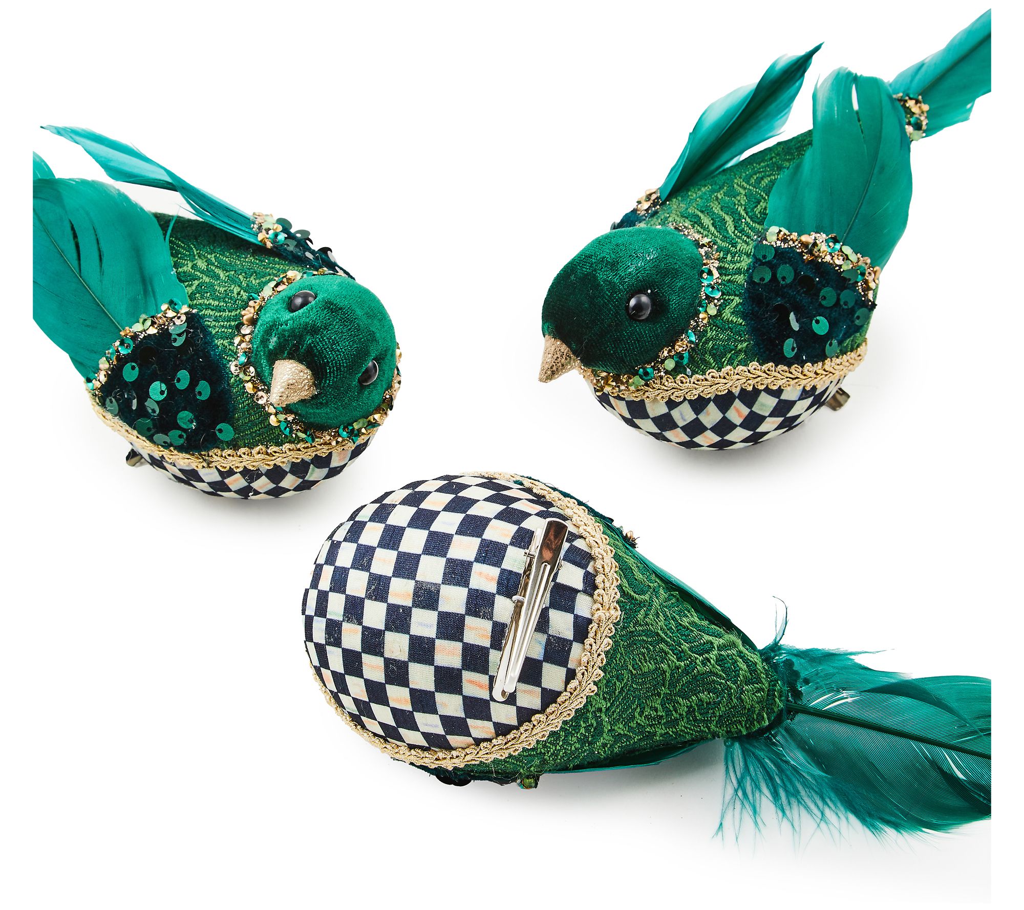 MacKenzie-Childs Emerald Luxe Bird Clips, Set of 3 - QVC.com