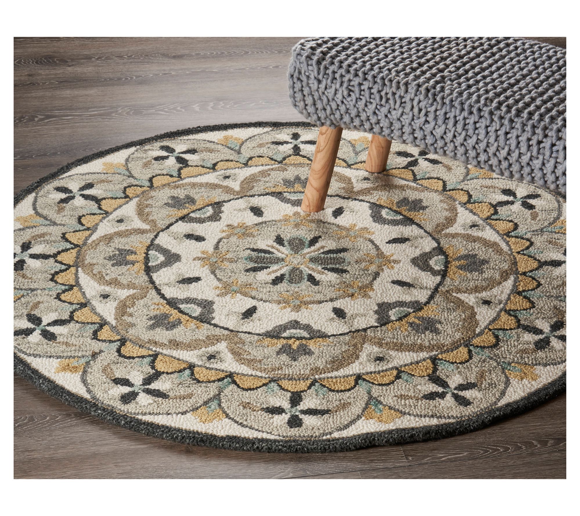 Ox Bay May Floral Medallion Wool Indoor 4' Round Rug - QVC.com