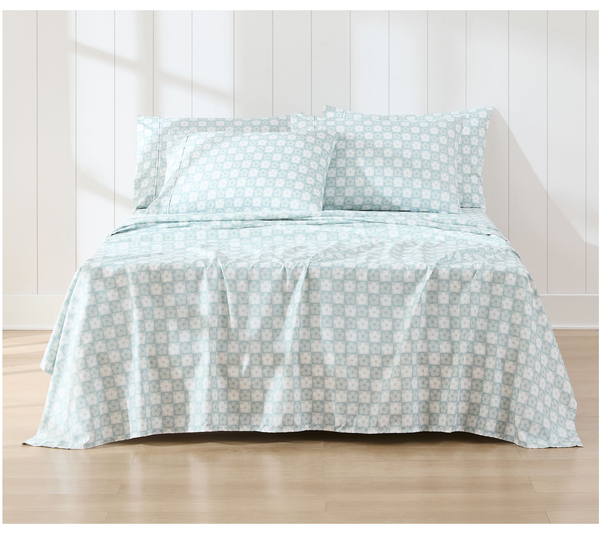 Lush Decor Daisy Checkered Sheet Set Aqua 6Pc Set Queen - QVC.com