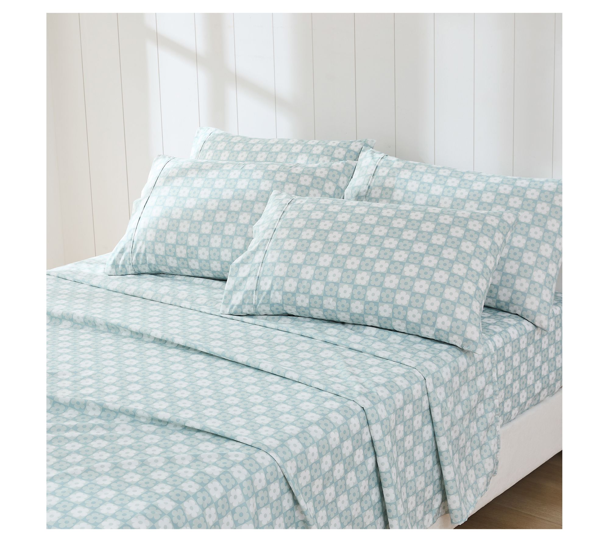 Lush Decor Daisy Checkered Sheet Set Aqua 6Pc Set Queen - QVC.com