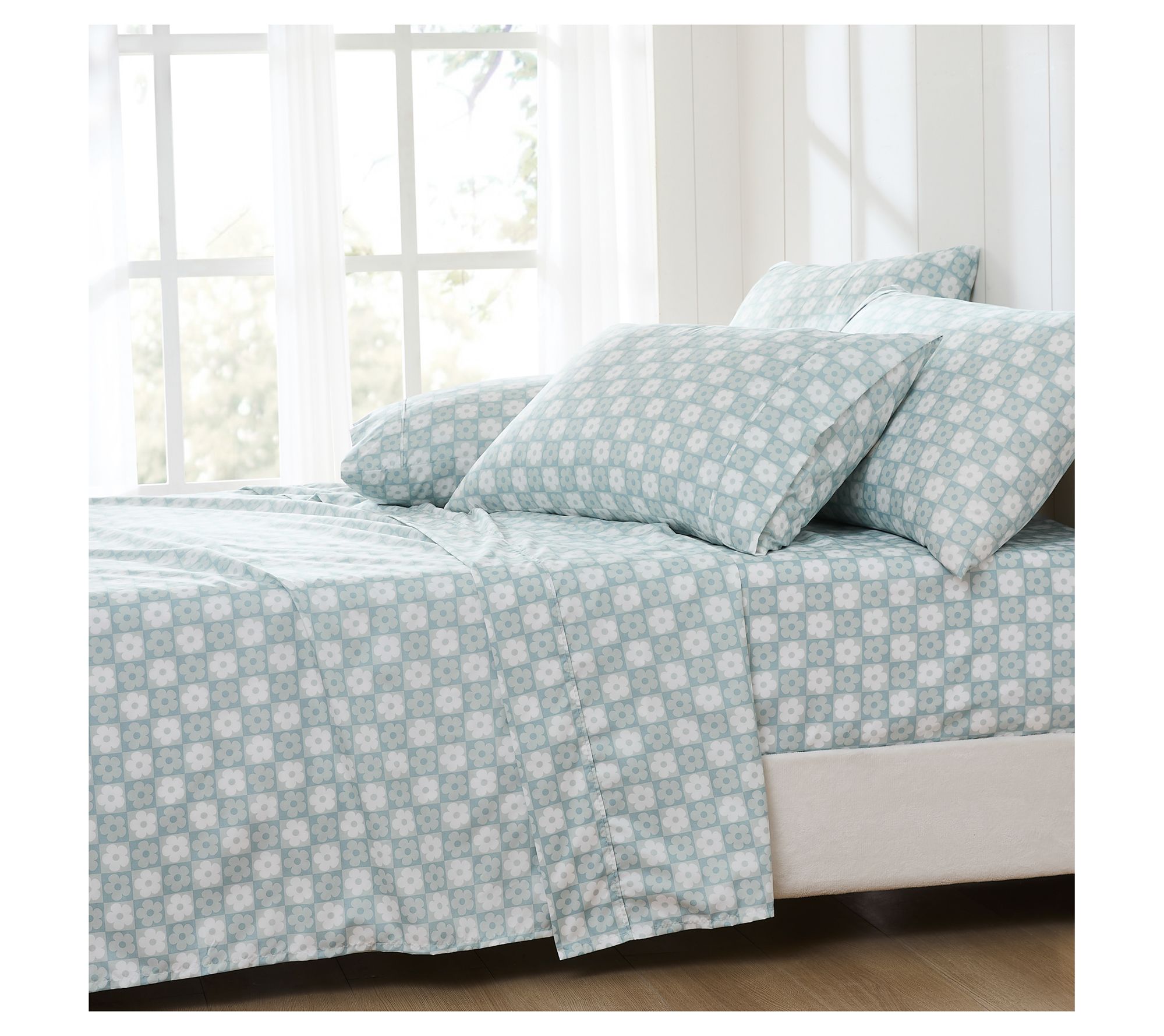 Lush Decor Daisy Checkered Sheet Set Aqua 6Pc Set Queen - QVC.com
