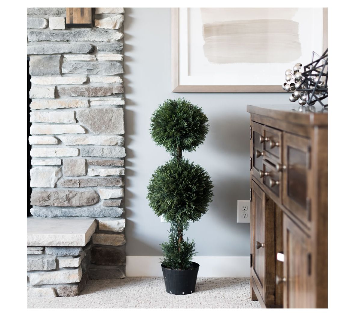 Vickerman 3' Artificial Double Ball Green Cedar Topiary, UV - QVC.com