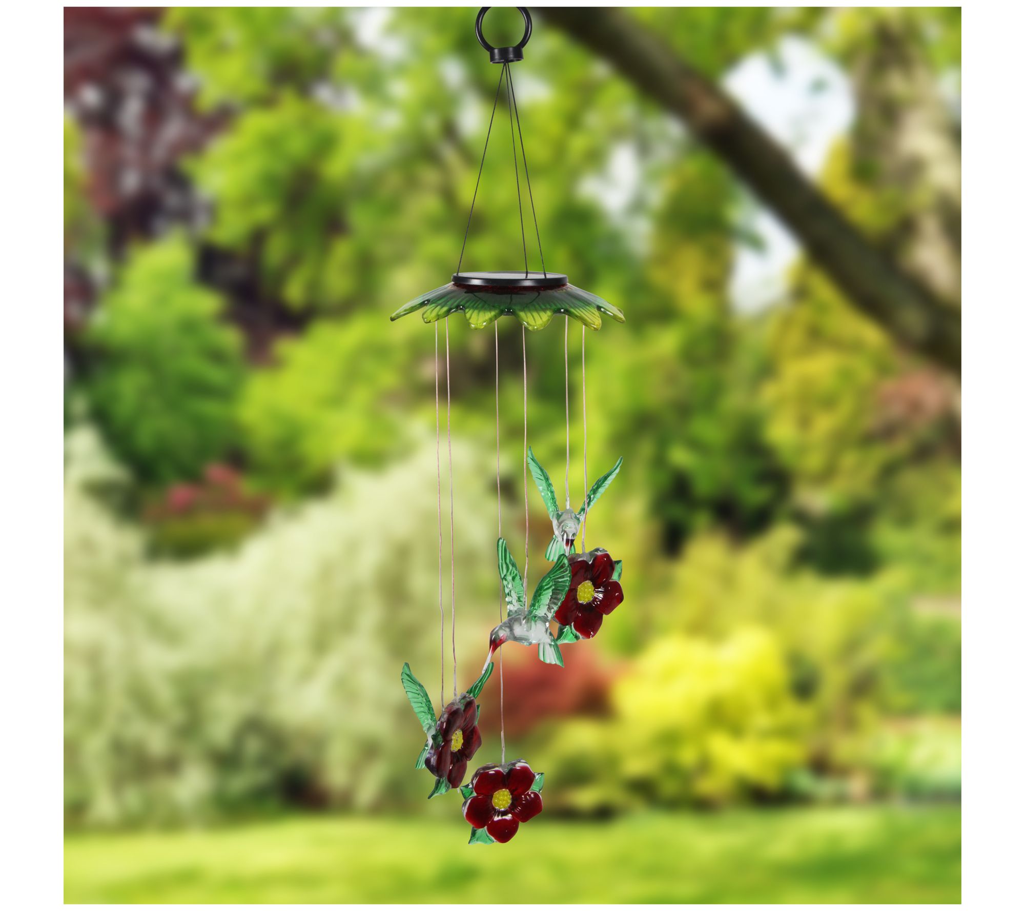 Exhart Solar Color Changing Hummingbirds and Flowers Mobile - QVC.com