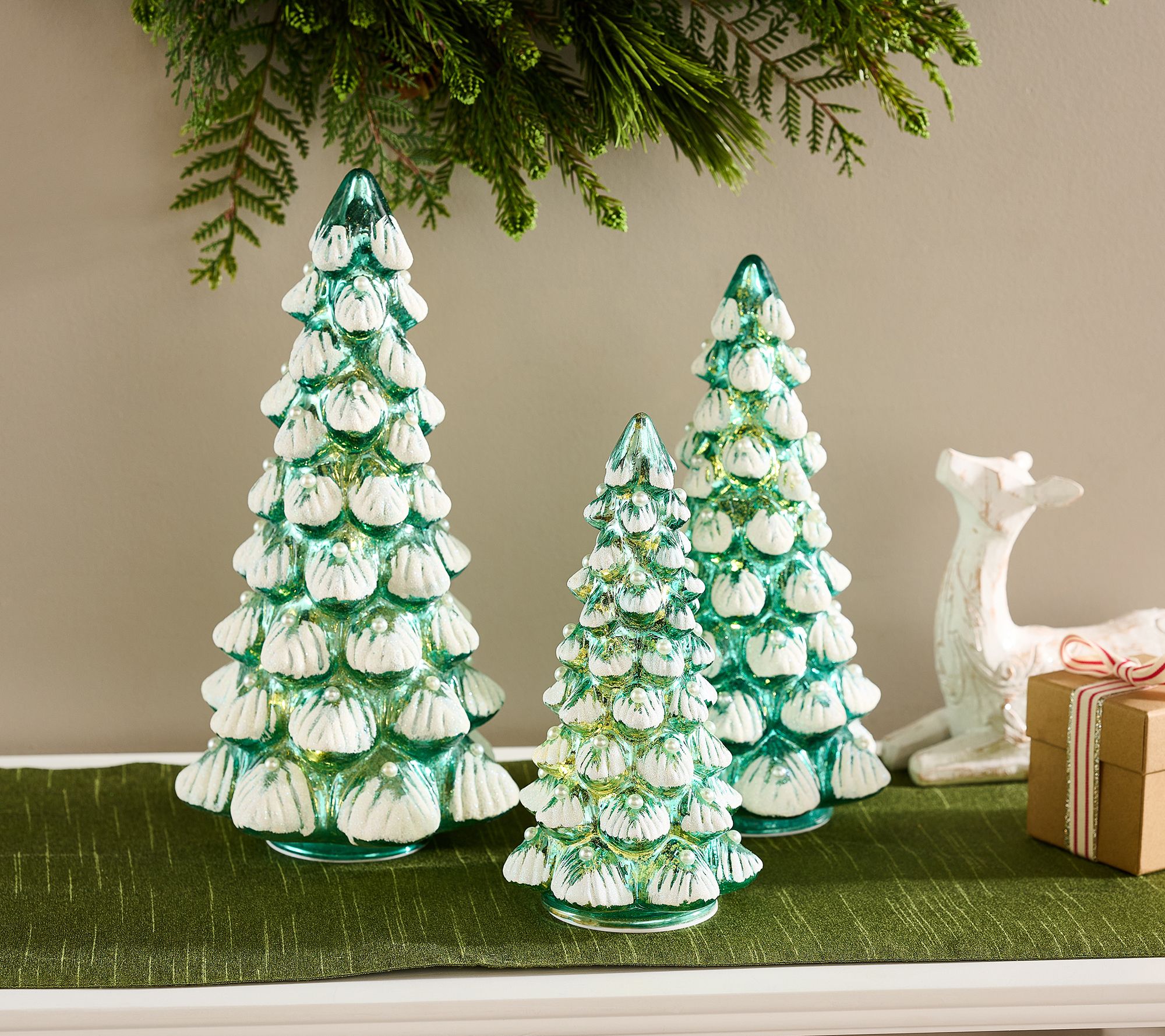 "As Is" Set of 3 Lit Mercury Glass Snow Tipped Trees by Valerie - QVC.com