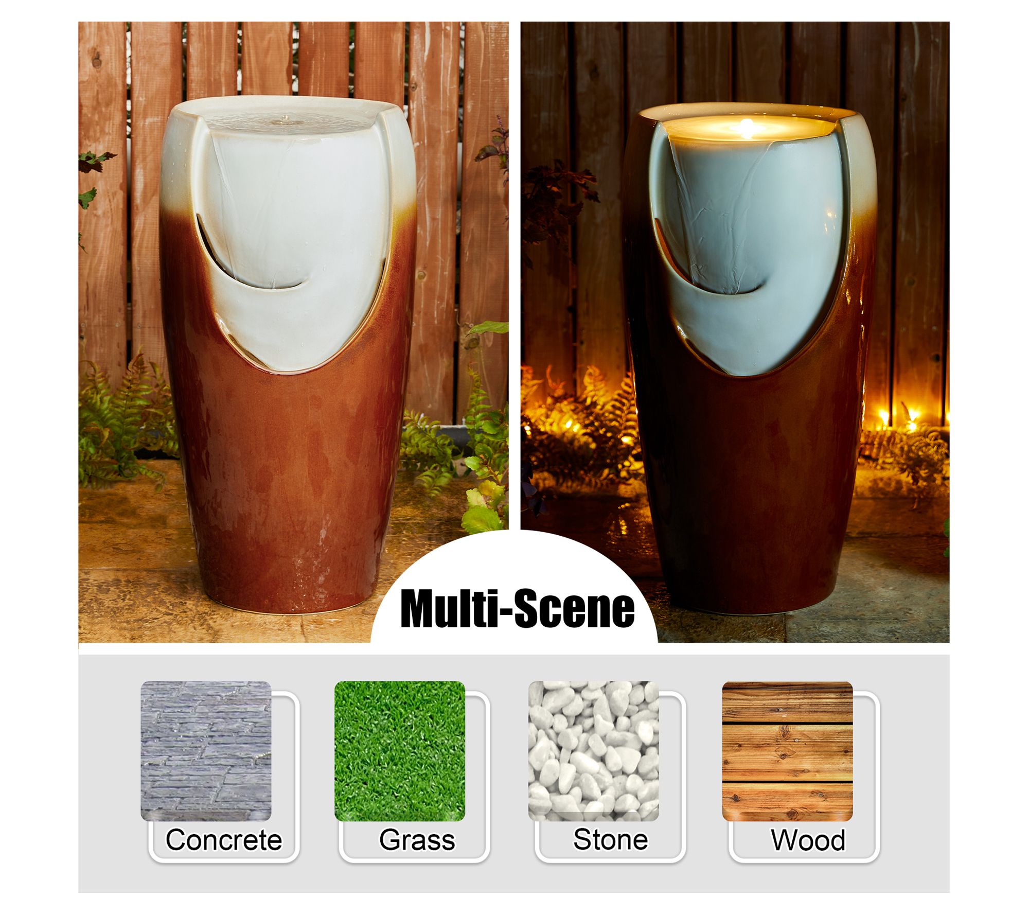 Glitzhome 29" Two Tone LED Glaze Ceramic Pot Outdoor Fountain - QVC.com